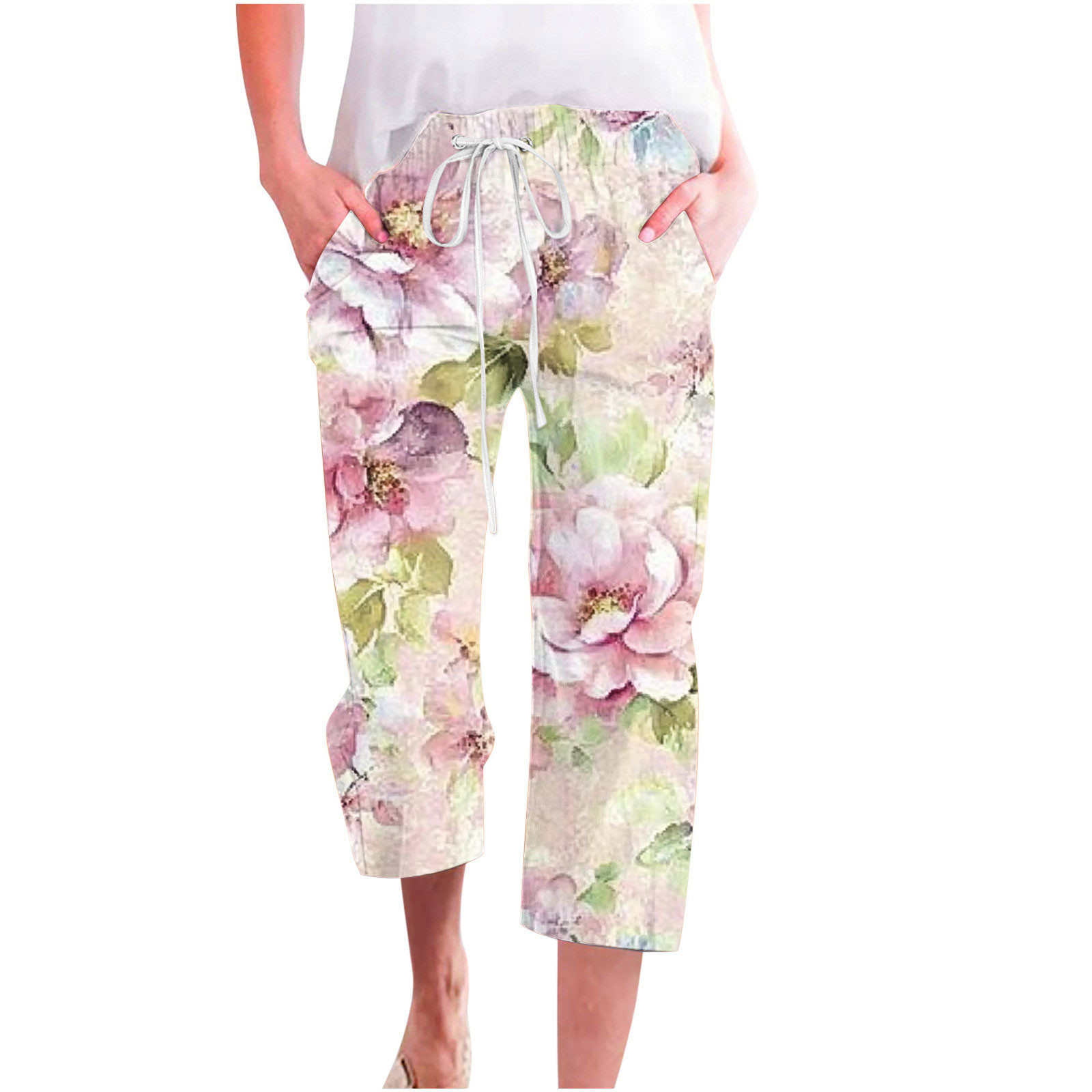 CZHJS Women Floral Printing Capris Pencil Pants Compression Pants ...