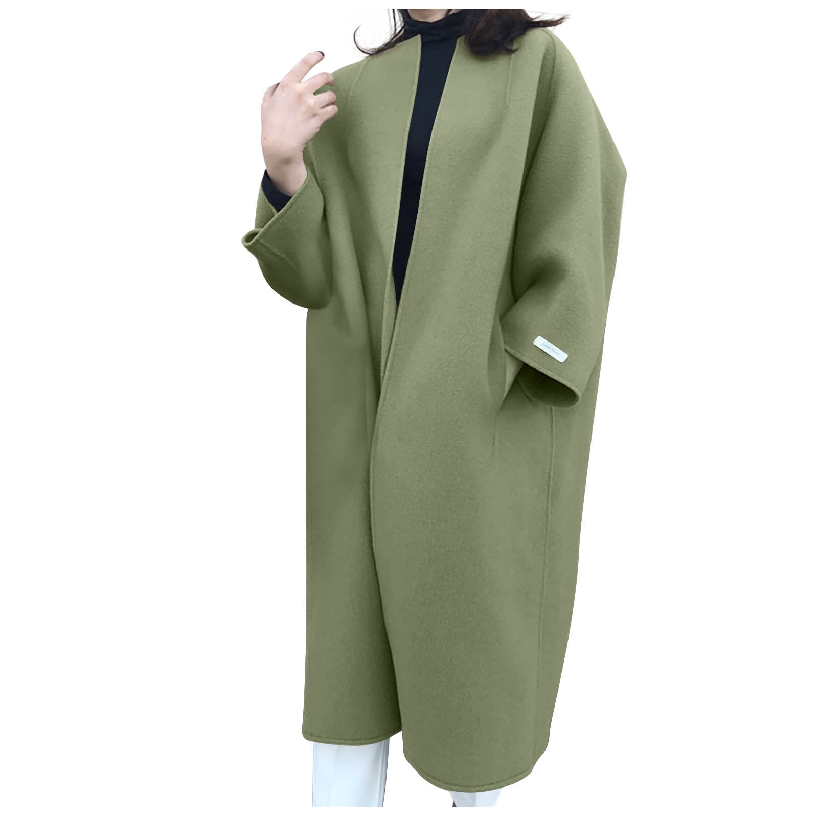 CZHJS Women's Long Sleeve Trench Coat Baggy Maxi Duster Outwear Notch ...