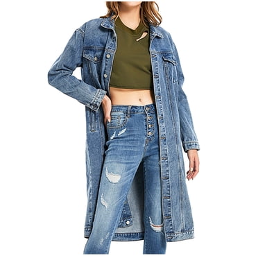 Women's Long Casual Maxi Length Denim Cotton Coat Oversize Button Up ...