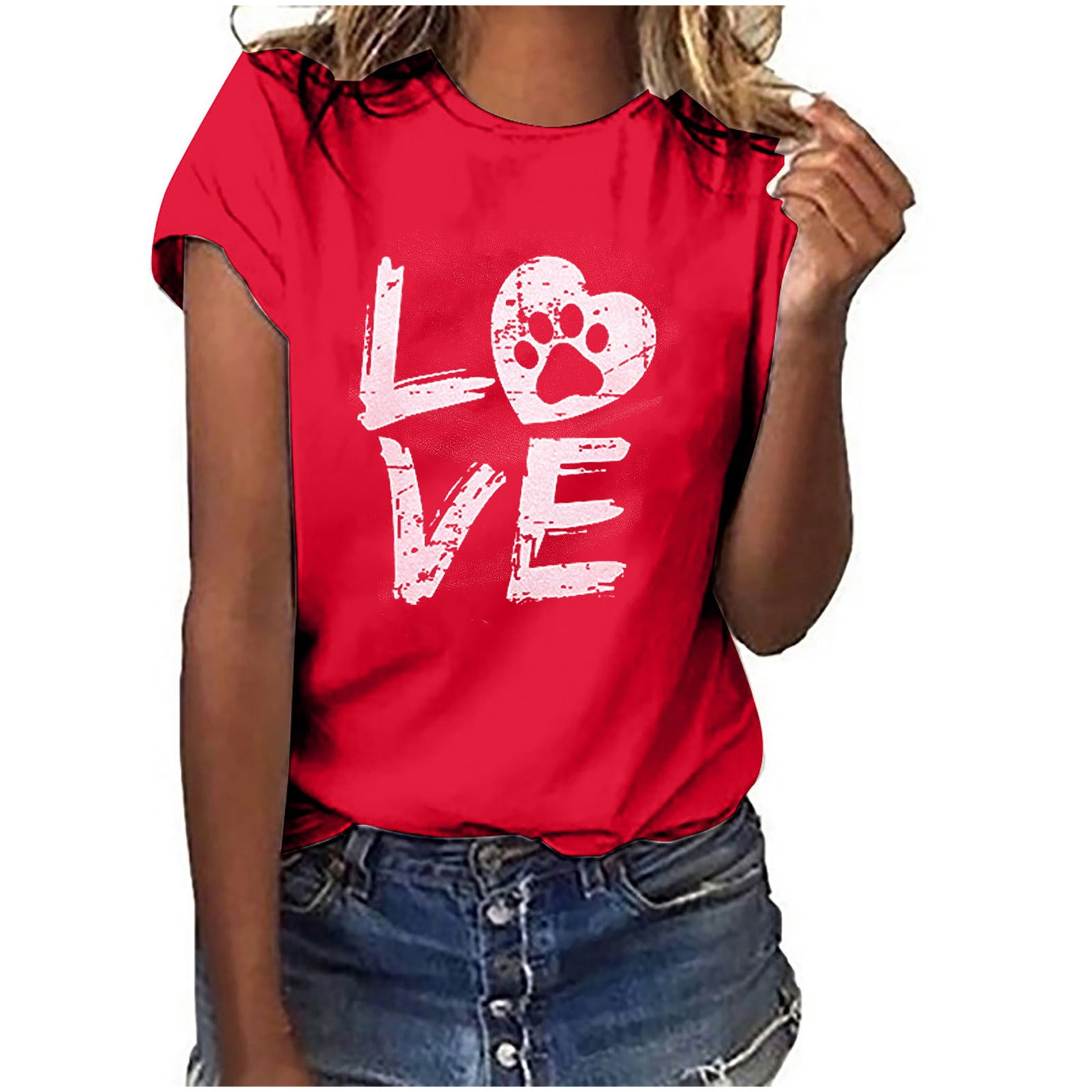 Czhjs Womens Short Sleeve Funny Tees Clearance Love Heart Graphic T
