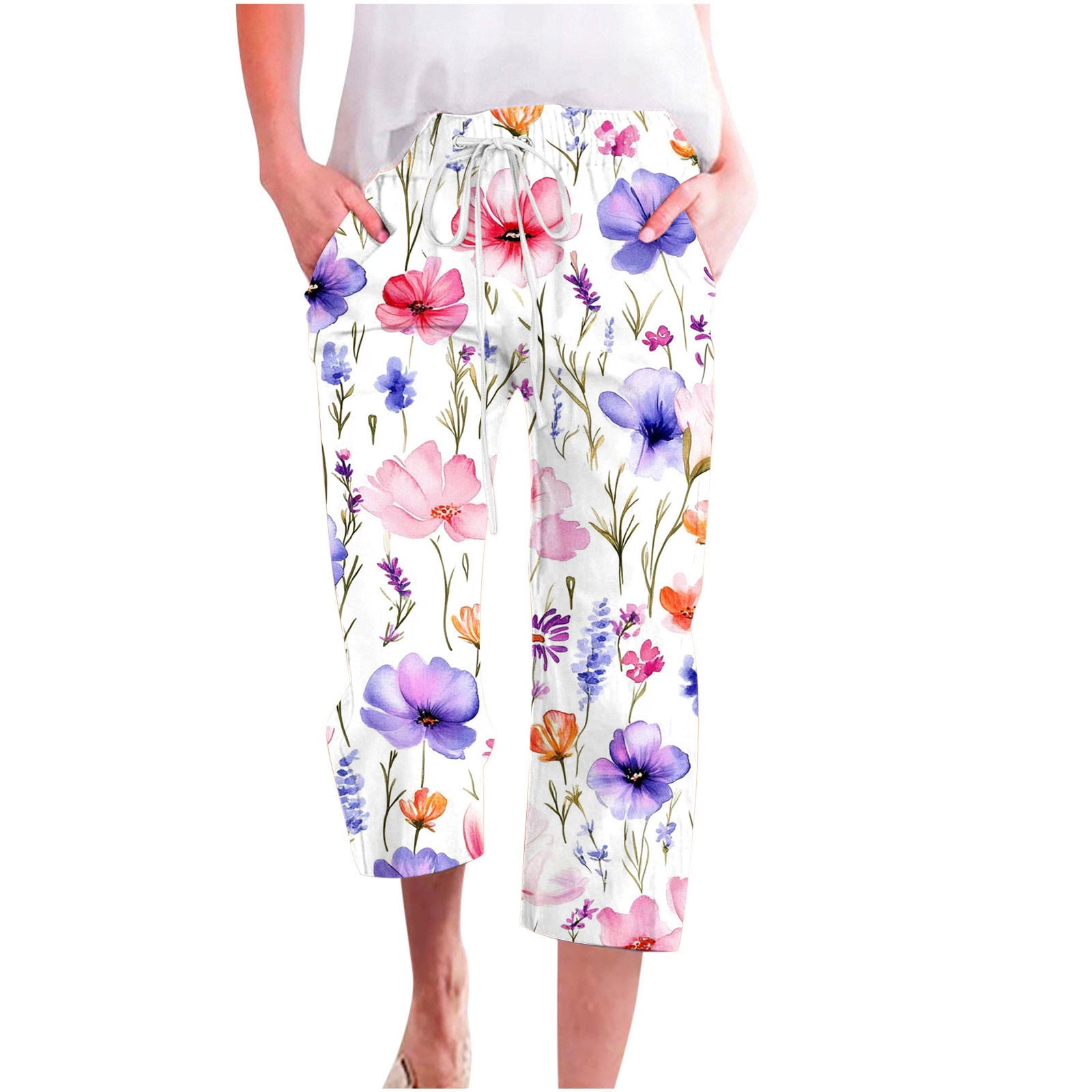 CZHJS Womens Floral Printing Capris Pencil Pants Compression Pants High ...