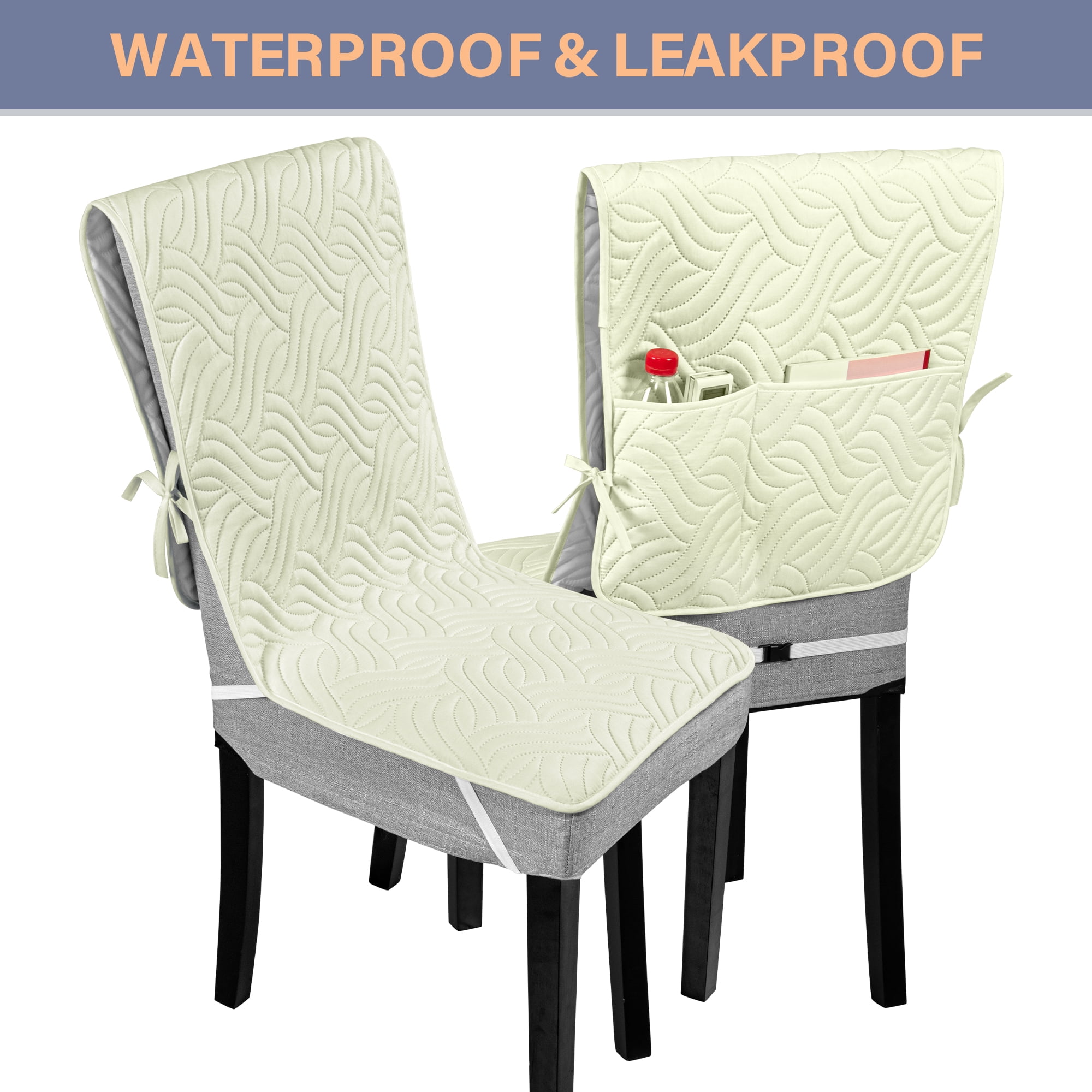 CZL Waterproof Dining Chair Covers Set of 2 with Storage Pockets, Chair ...