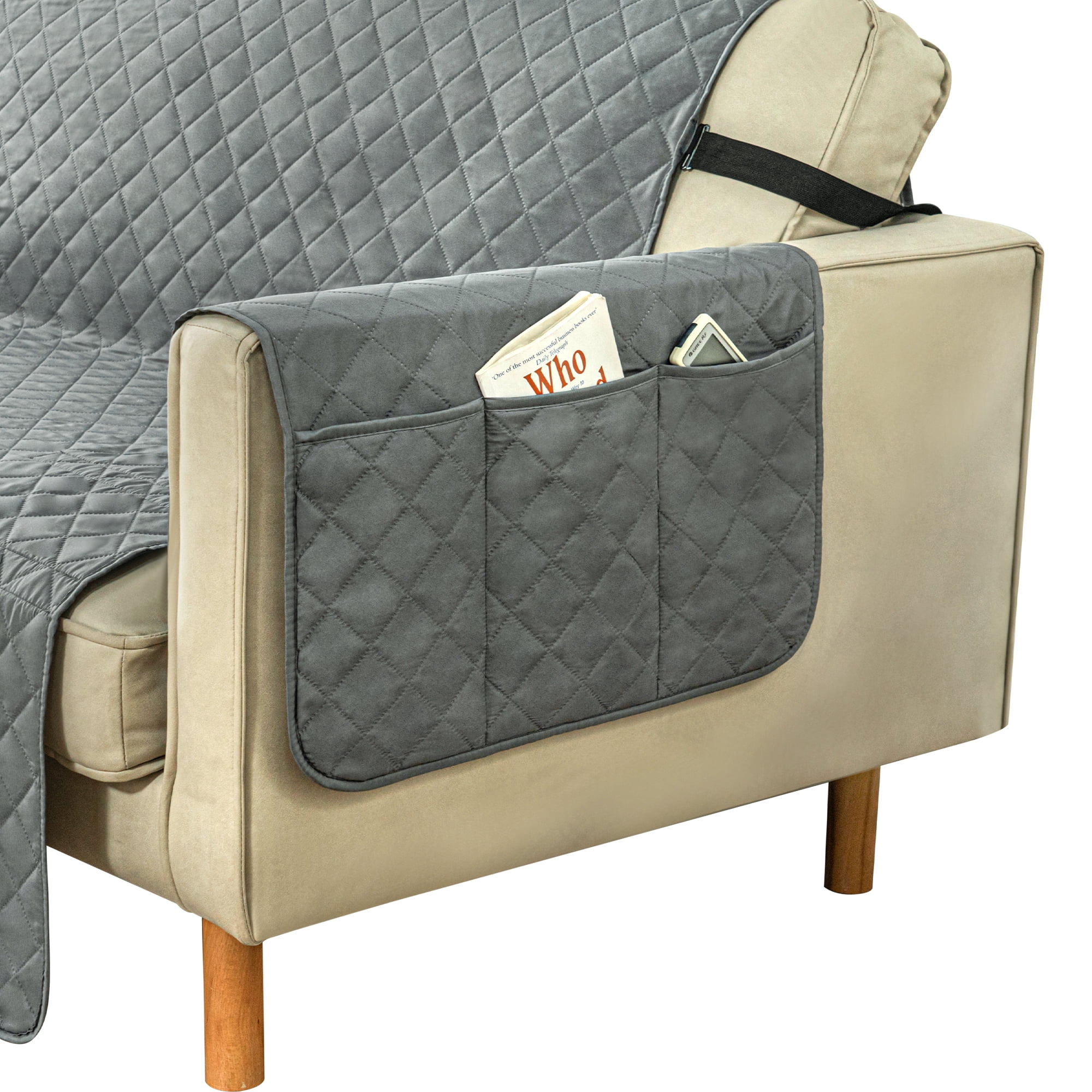 CZL Sofa Armrest Cover, Non-Slip Couch Armrest Organizer with 3 Pockets ...