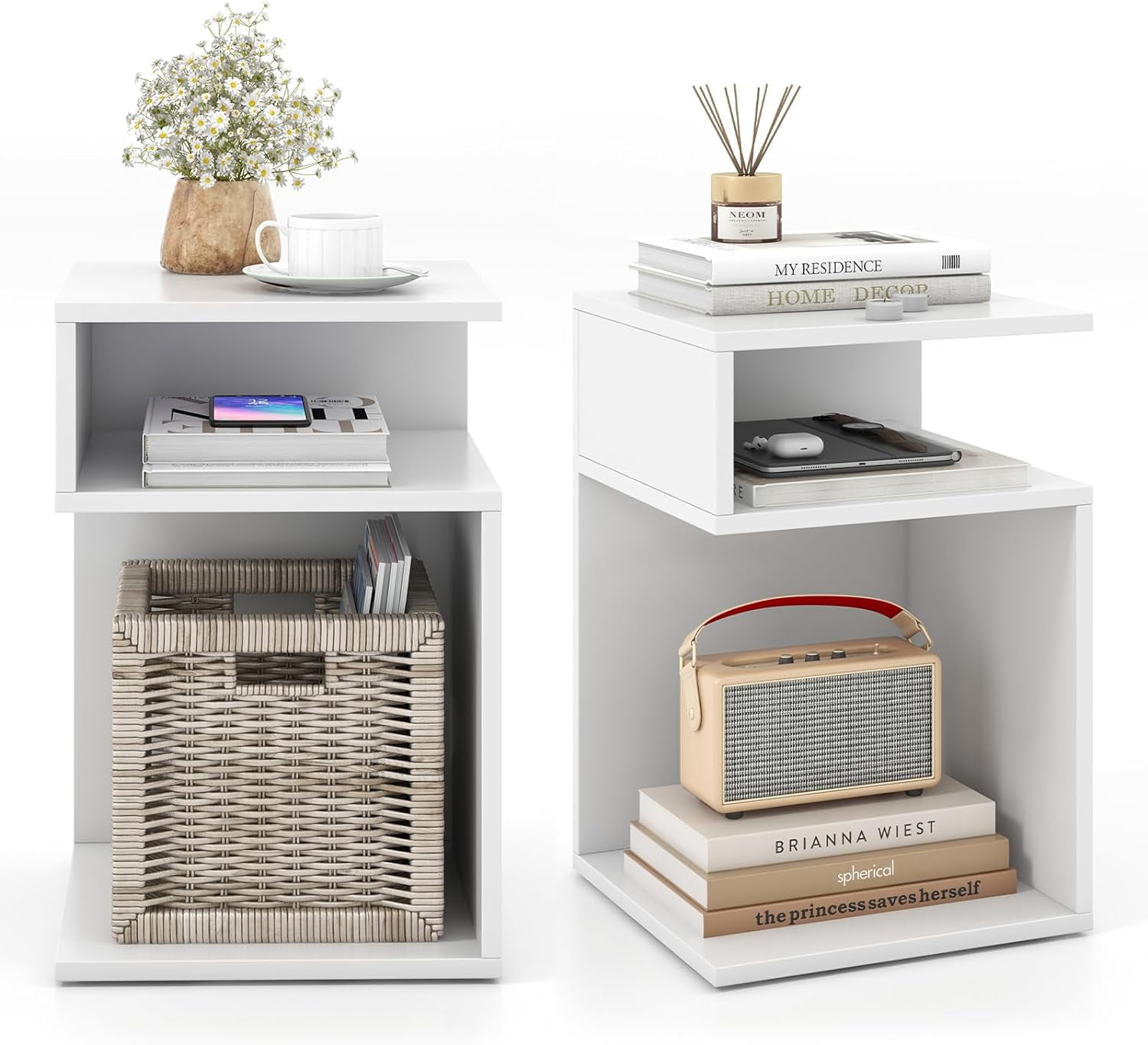 CZMDZH 3-Tier Side Table Set of 2, S-Shaped End Table with 2 Open ...