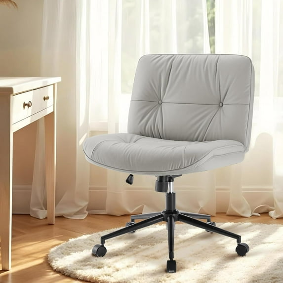 CZMDZH Armless-Office Desk Chair Without Wheels, Cross Legged Wide ...