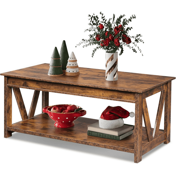 CZMDZH Coffee Table, 43" Farmhouse Coffee Table with Storage Shelf ...