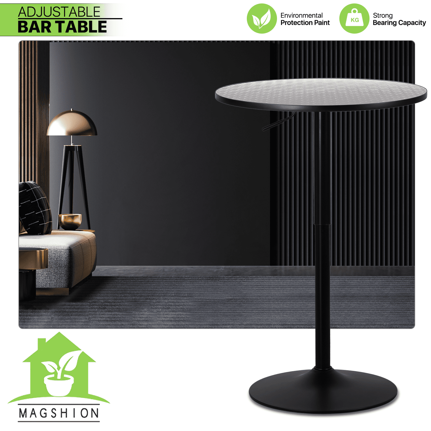 CZMDZH Round Table Silver Stripe Top with Black Leg and Base. Cocktail ...