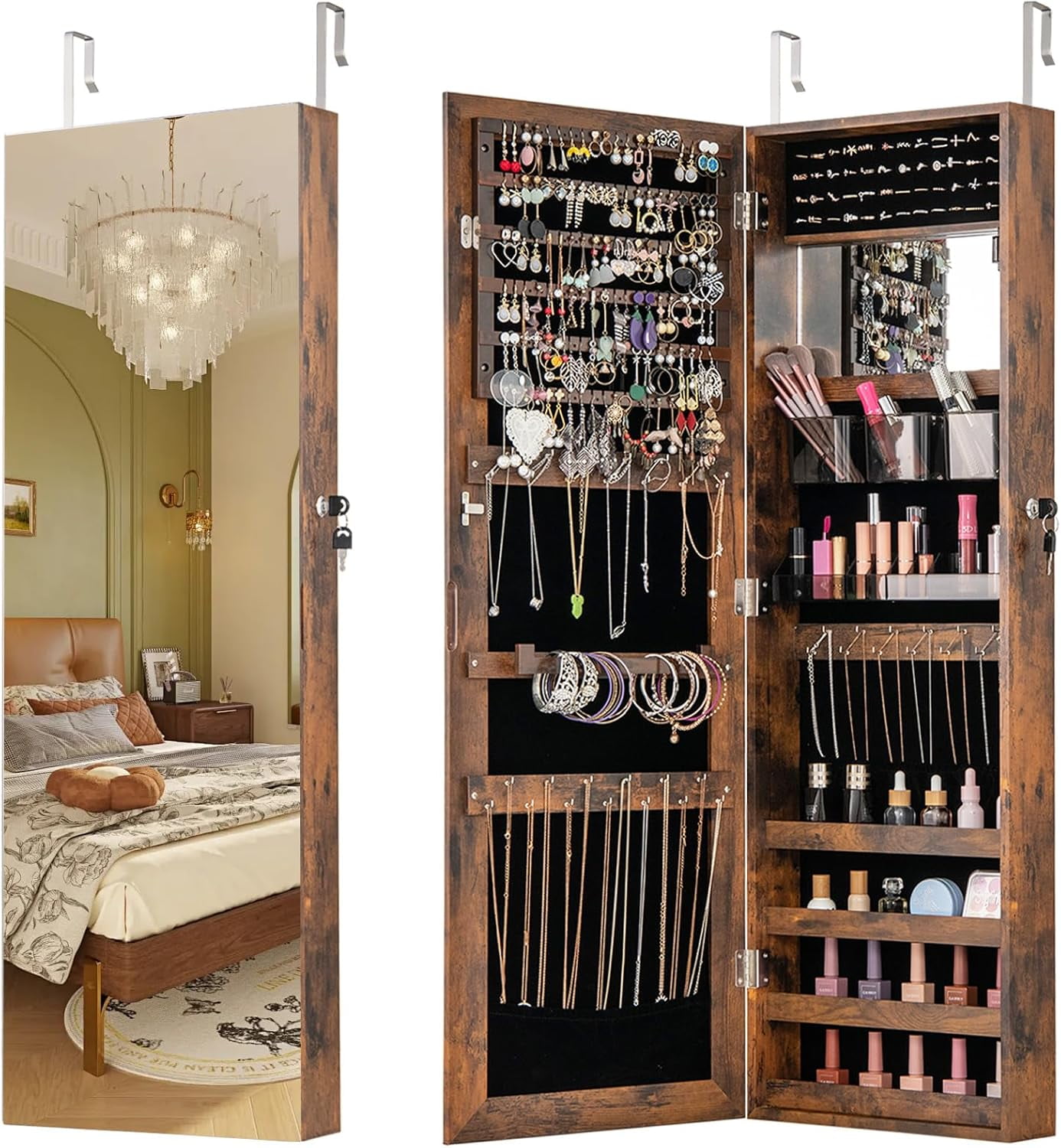 CZMJY Jewelry Cabinet Wall or Door Mounted, Hanging Lockable Jewelry ...