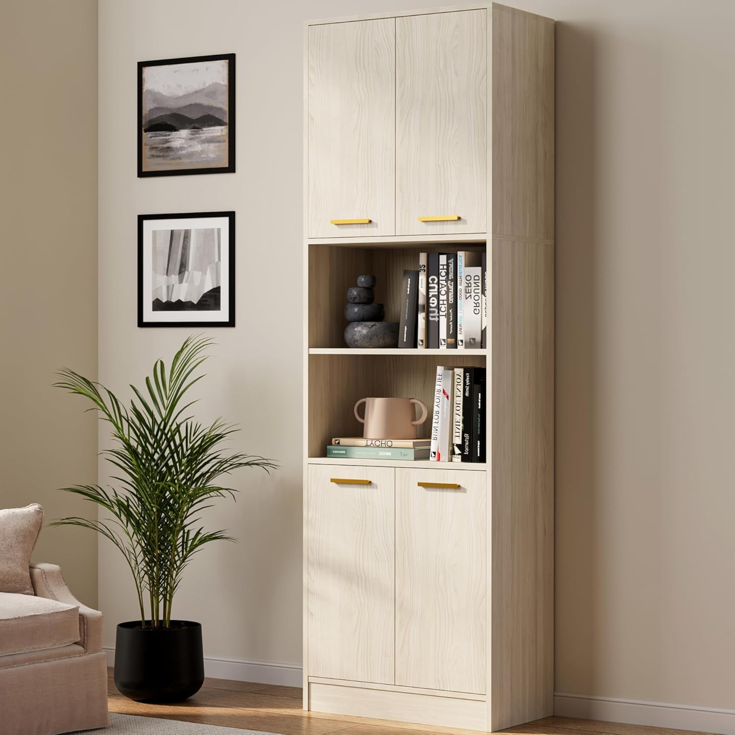 CZMJY Kitchen Pantry Cabinet, 75" Tall Wood Storage Cabinet with Doors ...