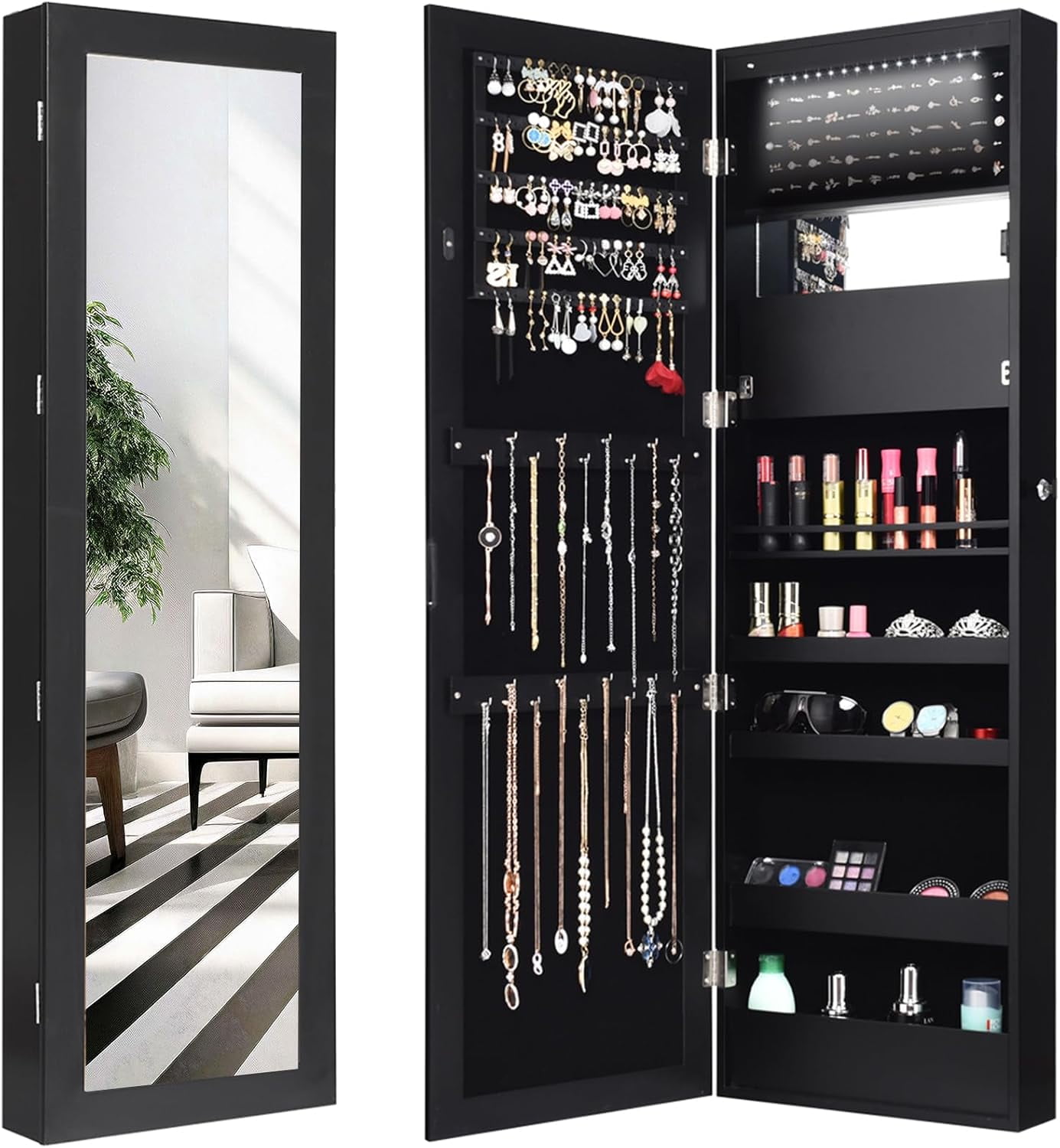 CZMJY LED Jewelry Cabinet Wall Mounted Door Hanging, Lockable Jewelry ...