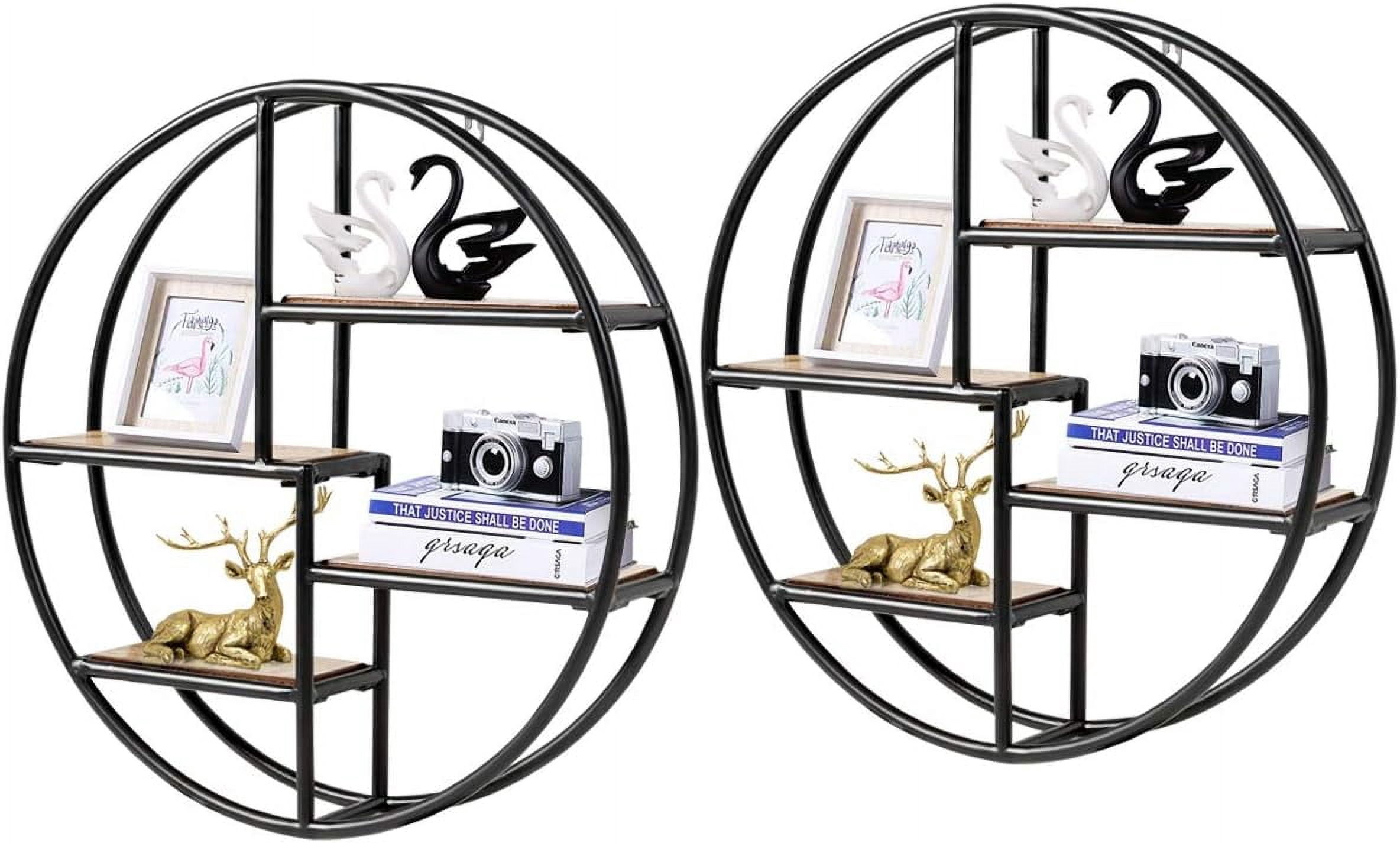 CZMJY Round Wall Shelf, Wall-Mounted Circular Shelf, Wood & Iron Wall ...