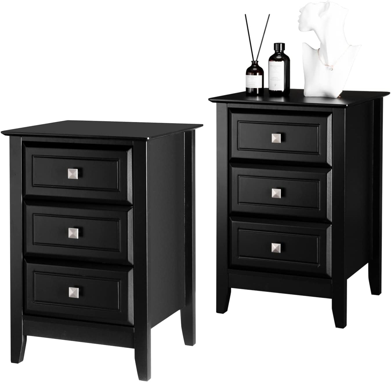 CZMJY Upgraded 3 Drawers Night Stands for Bedrooms Set of 2, Wooden ...