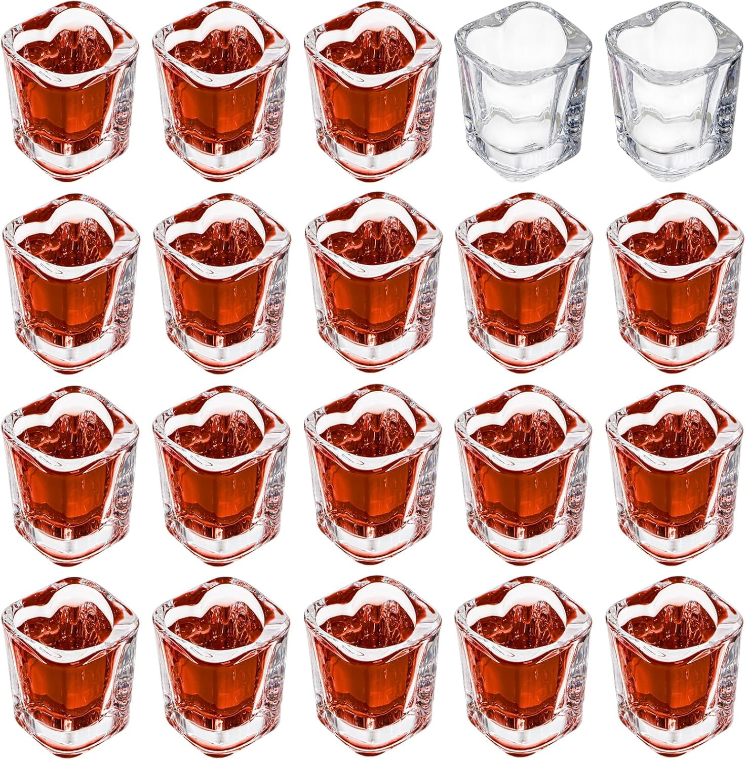 CZQ 20 Pack 1.5 oz Shot Glasses Set, Cute Square Heart Shaped Shot ...