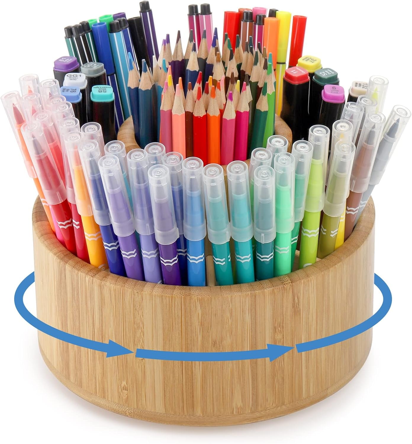 CZQ Bamboo Pen Holder Organizer, 360 ° Rotating Art Supply Organizer ...