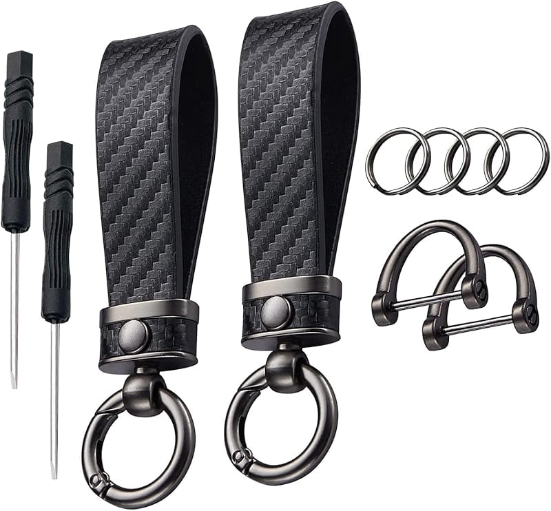 CZQ Carbon Fiber Car Key Chain, Universal Premium Leather Car Key Fob ...