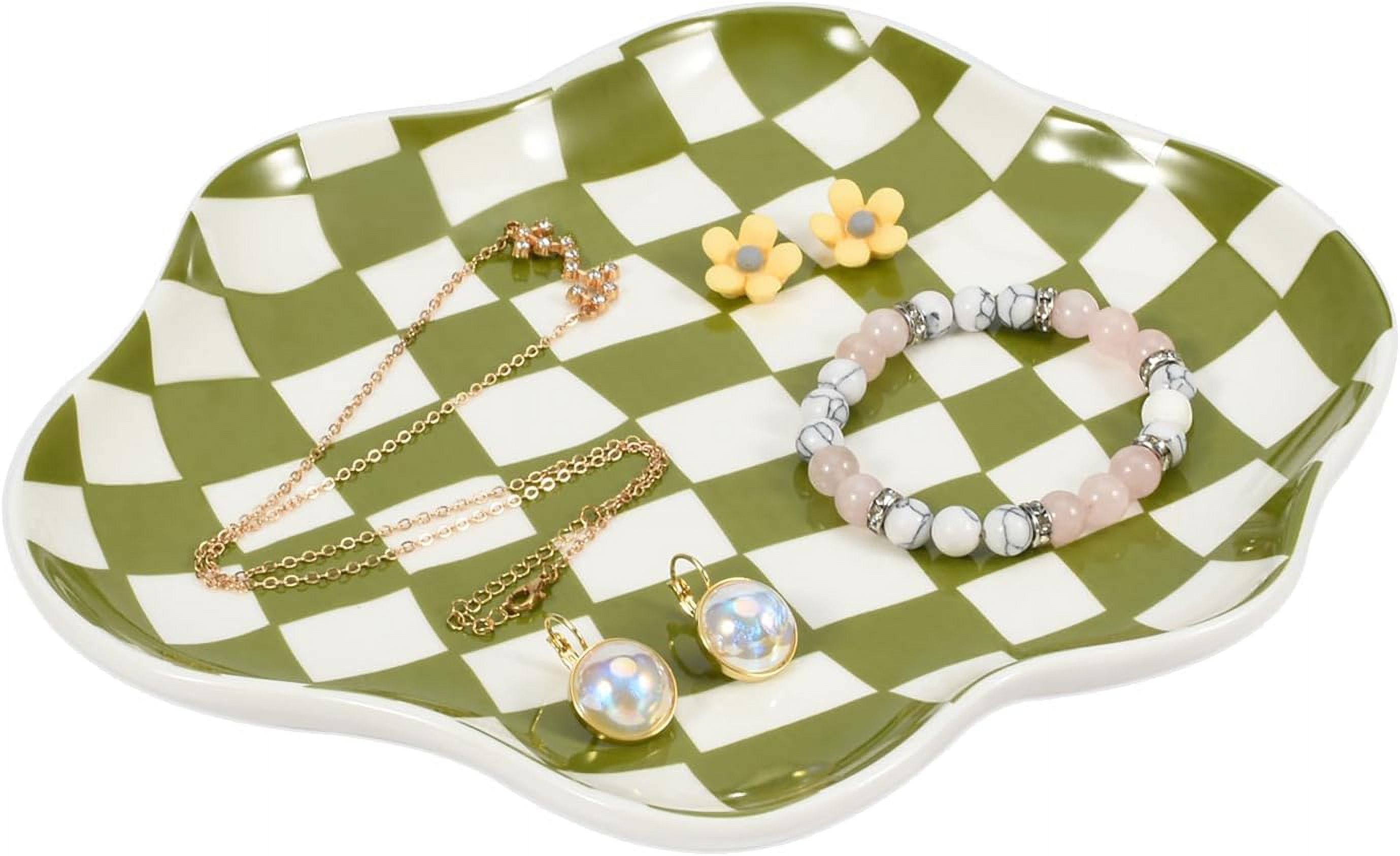 CZQ Ceramic Jewelry Dish Trinket Tray Organizer, Checkered Pattern ...