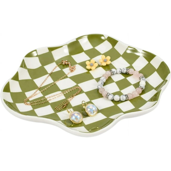 CZQ Ceramic Jewelry Dish Trinket Tray Organizer, Checkered Pattern ...