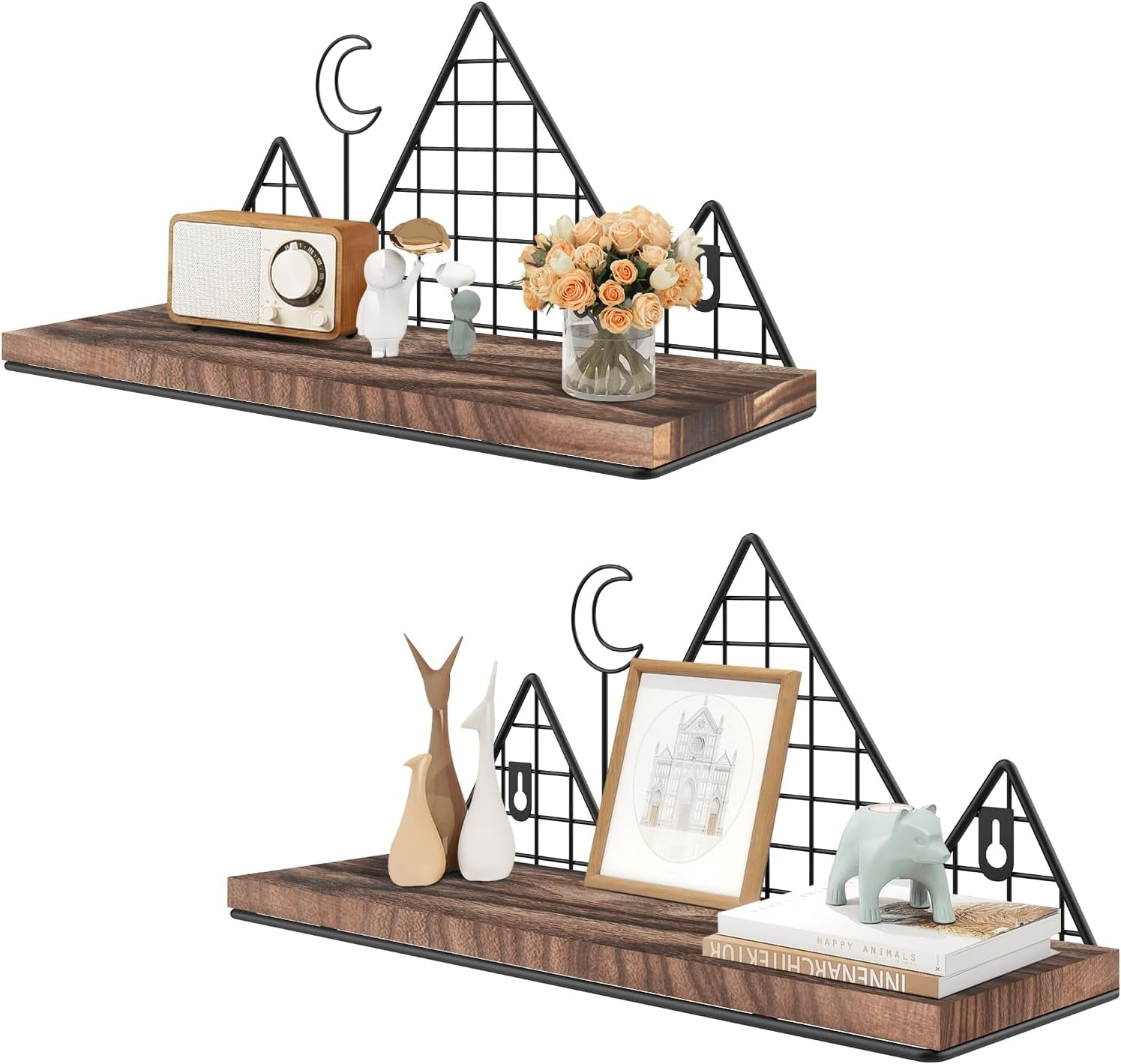 CZQ Floating Shelves, Set of 2 Mountain Wall Shelves, Rustic Wood ...