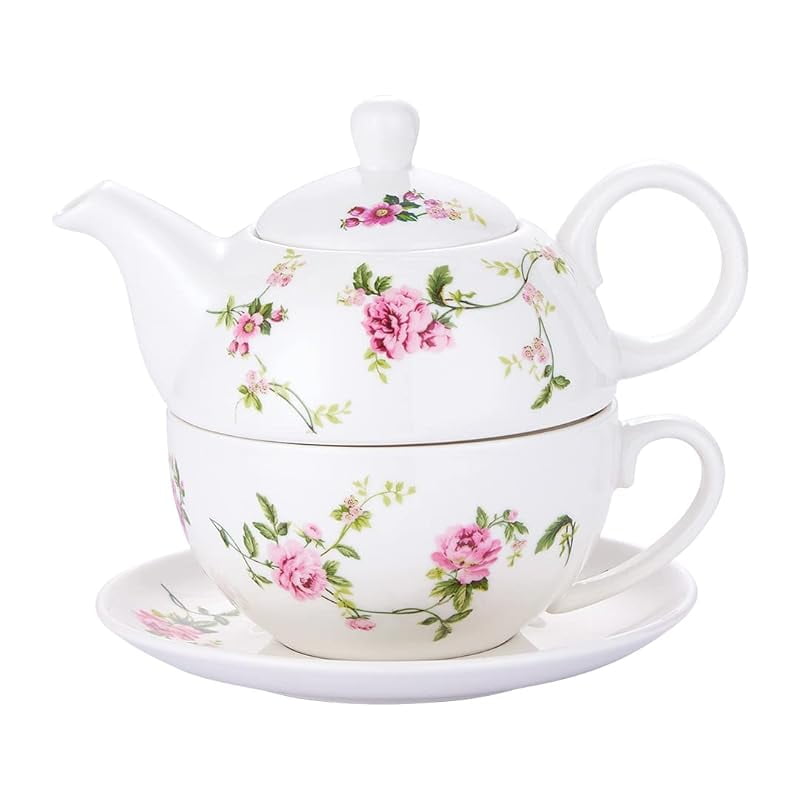 CZQ Porcelain Tea for One Set, Floral Ceramic Tea for One Teapot and ...