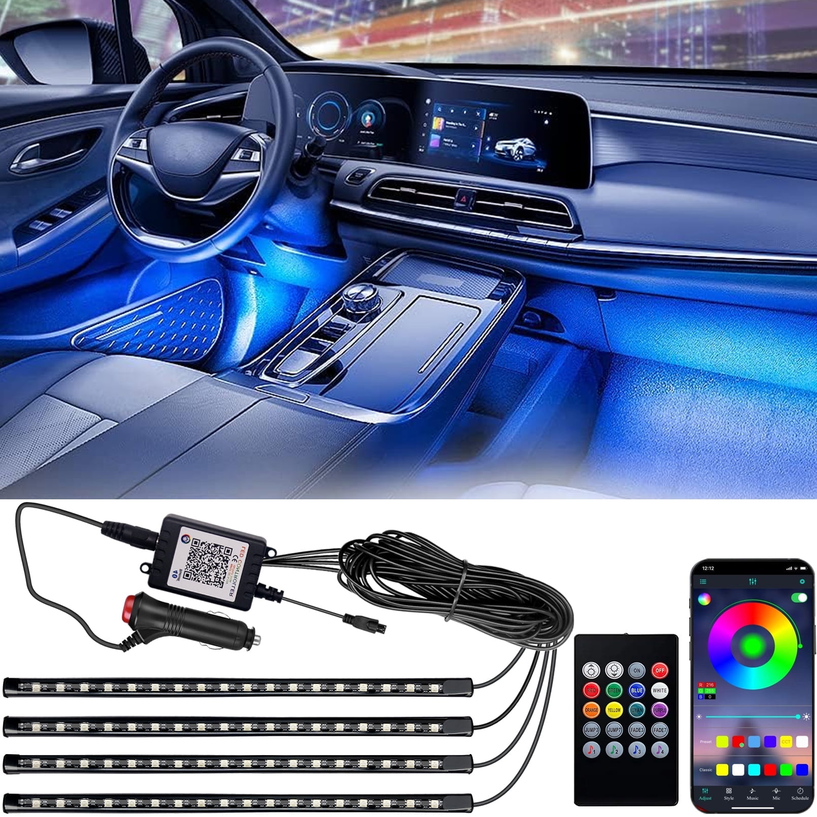 CZS Car Interior LED Lights, App Control RGB Strip Lights with Music ...