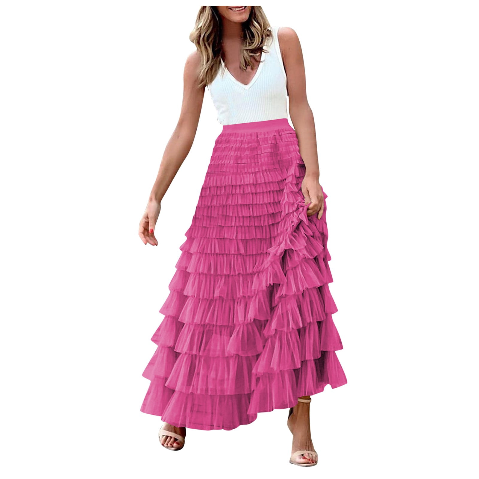 CZSCPDAW Elegant Tulle Skirts Long Fairy Skirt Tutu A-Line Mesh Layered ...