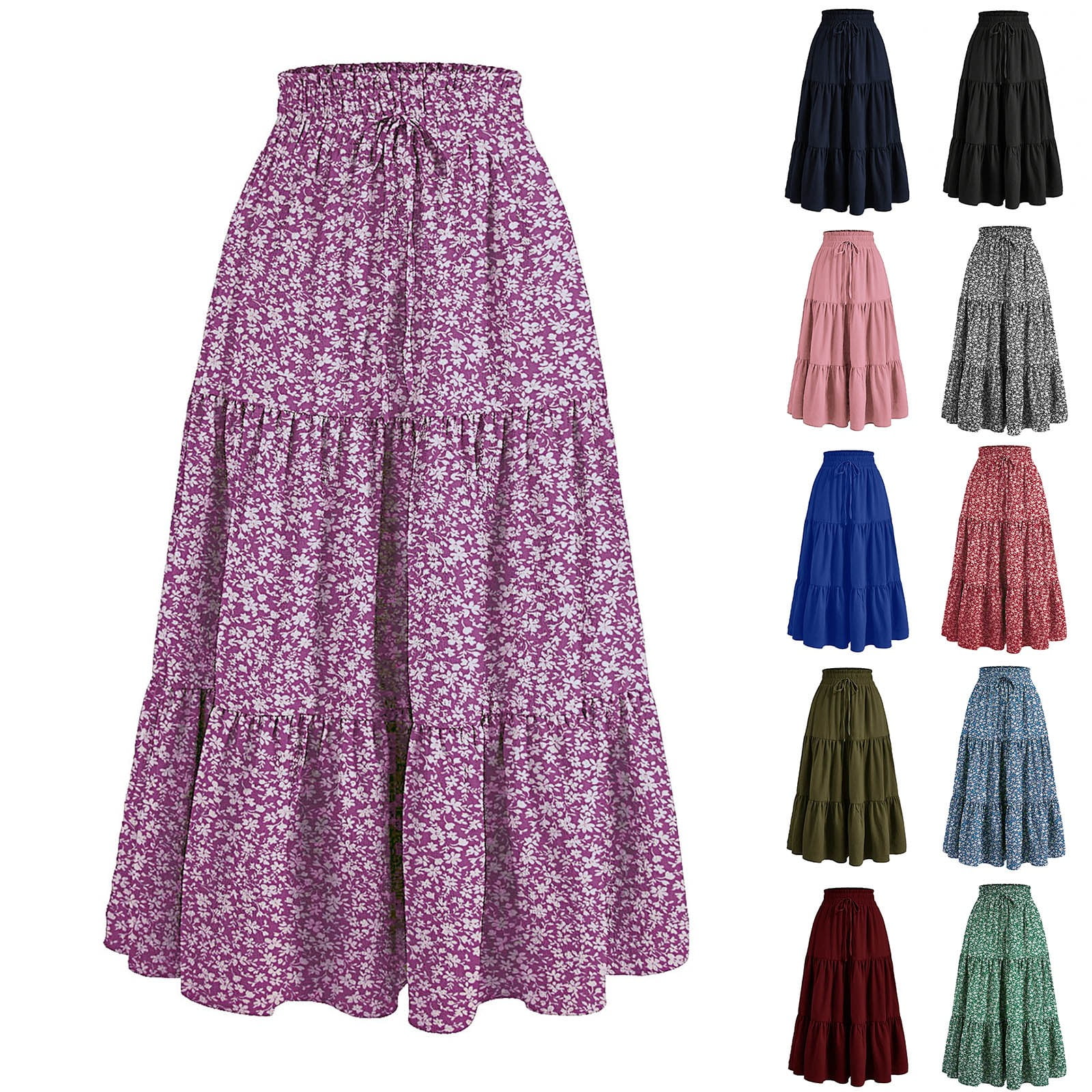 CZSCPDAW Women's Casual Stretchy Flared Pleated Mini Skirt Women's Boho ...