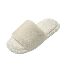 LORDFON Women's Fluffy Open Toe Slippers with Cross Band & Memory Foam, Non-Slip, Breathable ...