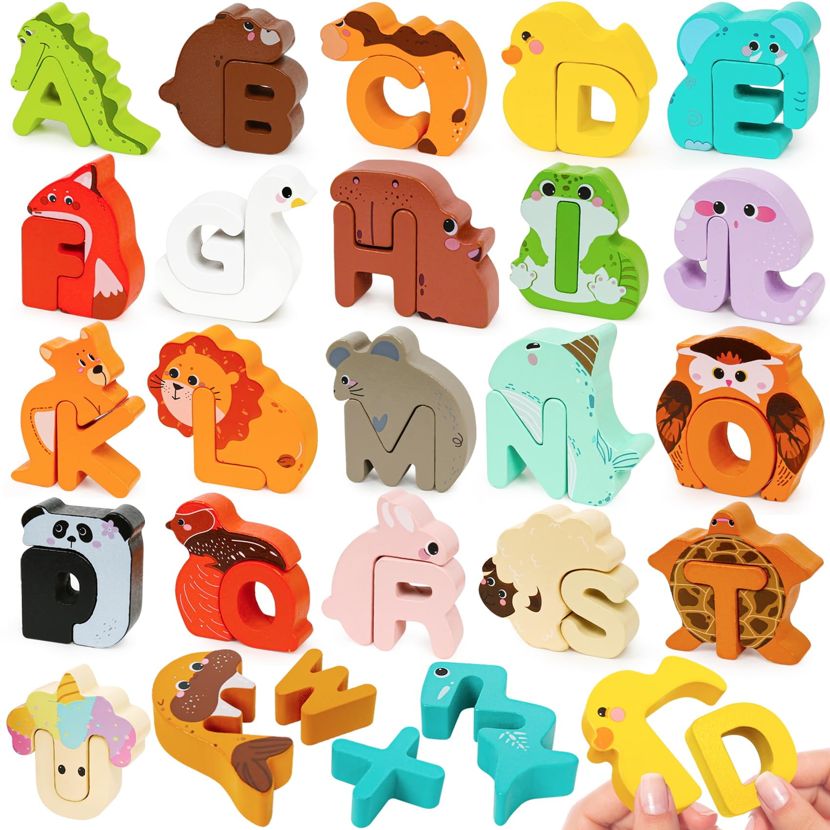 CZTCDP Wooden Alphabet Puzzle YPF5 ABC Letter Animals Puzzles Toddlers ...