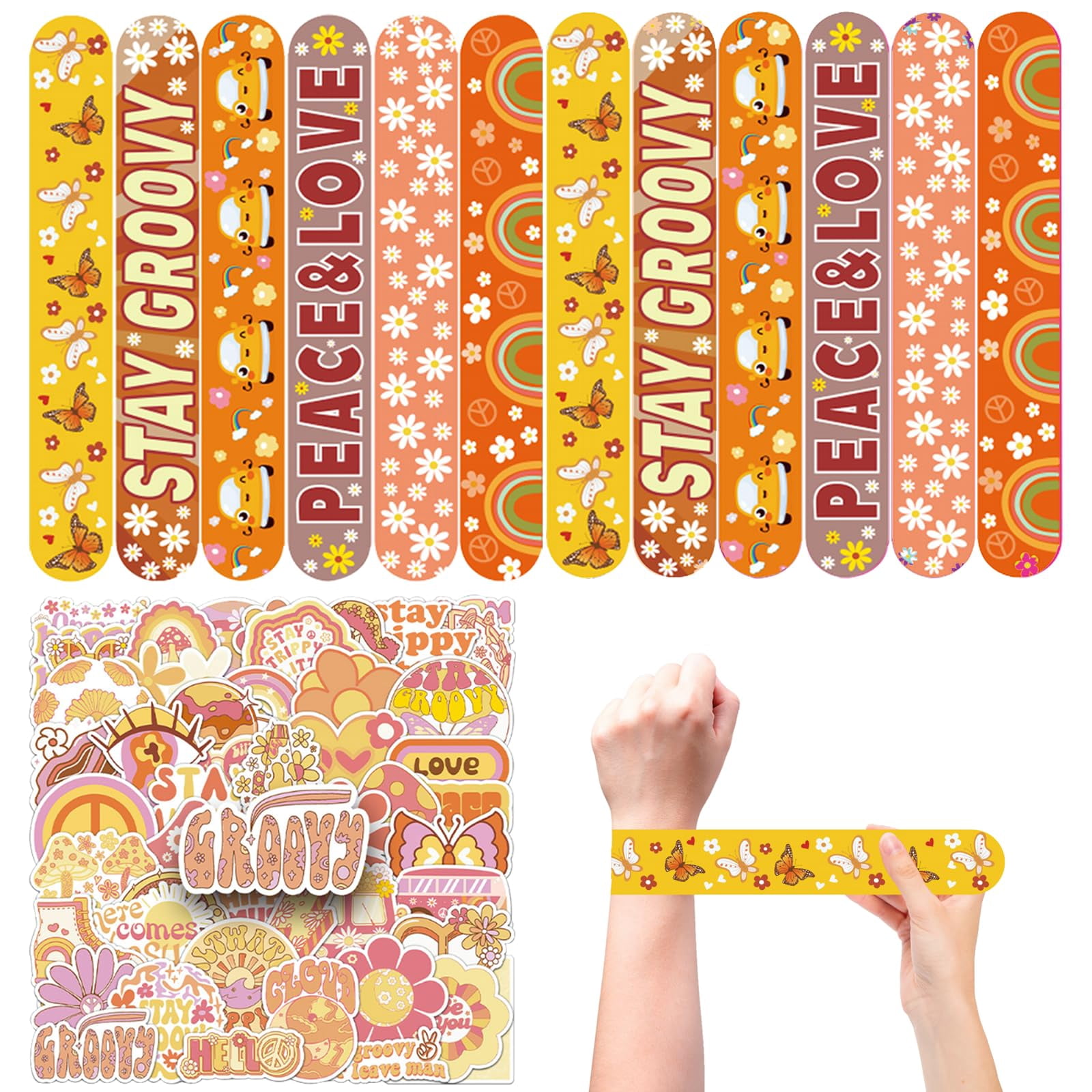 CZWXOXO 74Pcs Groovy Theme CCF19 Party Favors Contain 24 Pcs Hippie ...