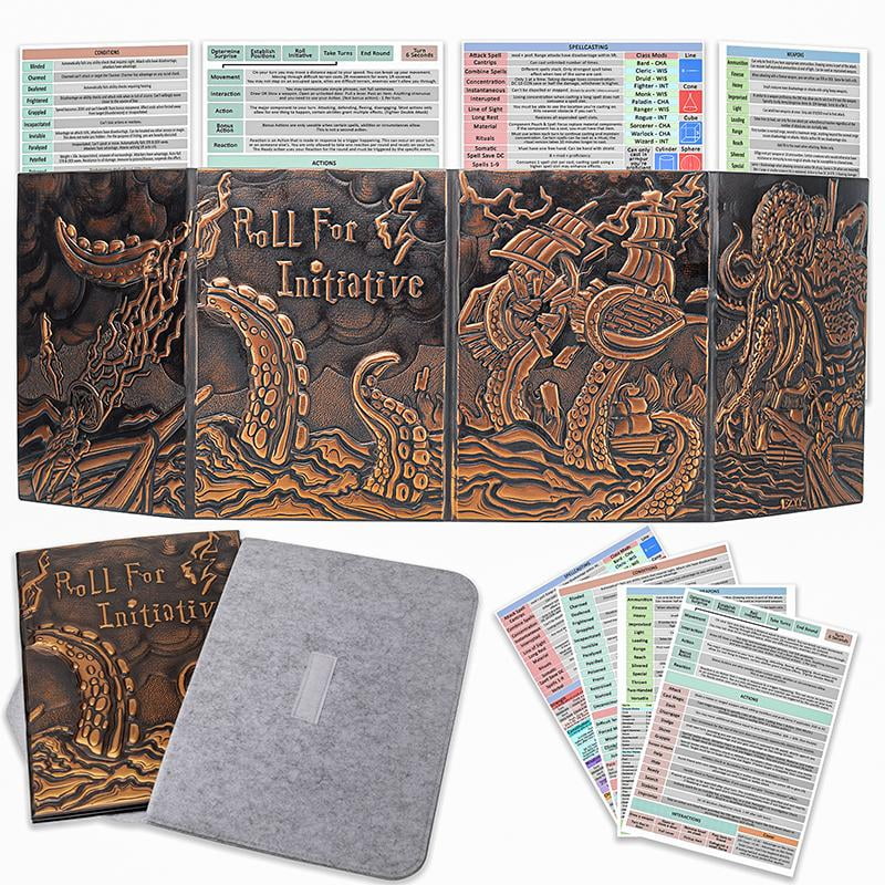 CZYY DND Dungeon Master Screen Four-Panel with Pockets, Faux Leather 3D ...