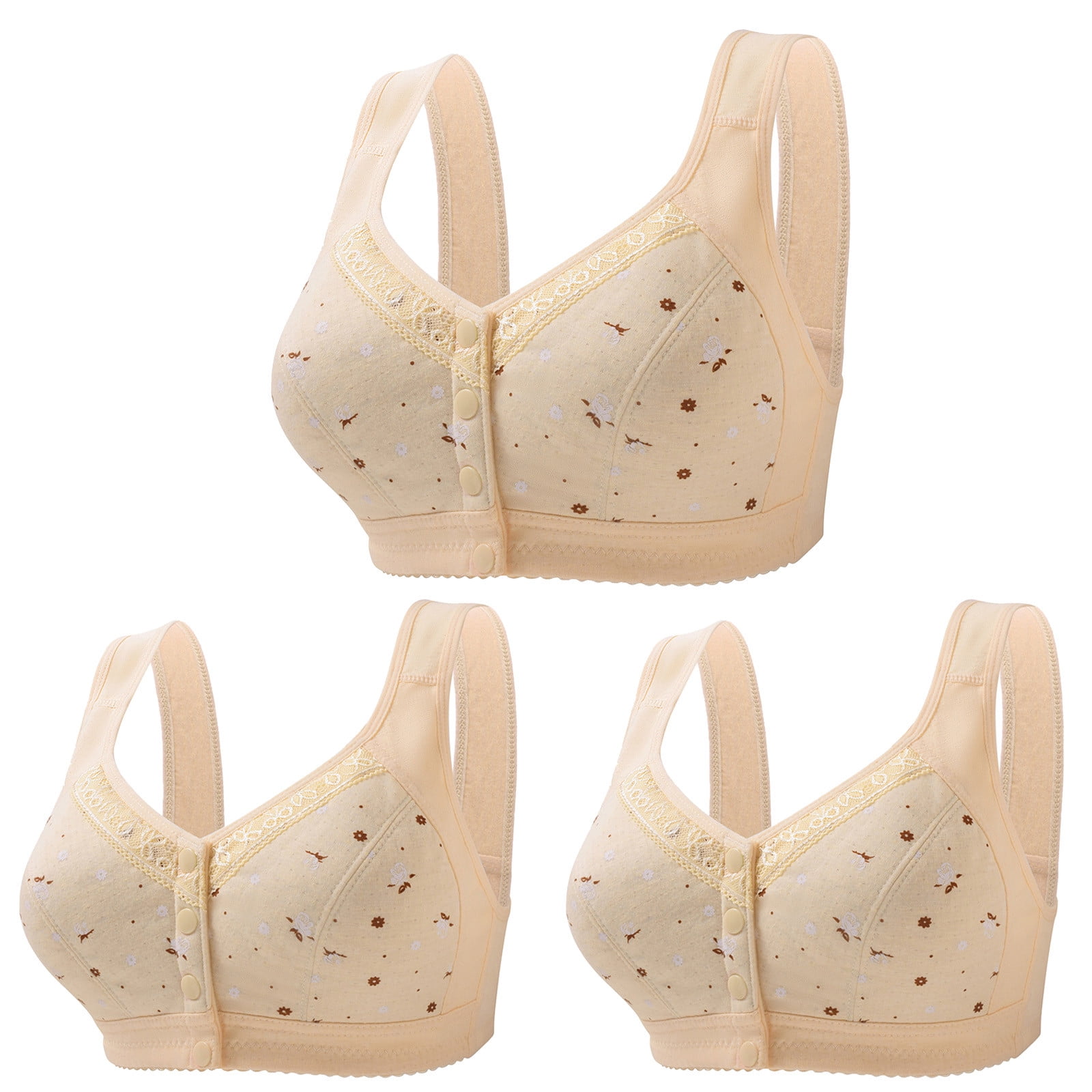 CaComMARK PI Front Closure Wire Free Bras for Women 3-Pack, Plus Size ...