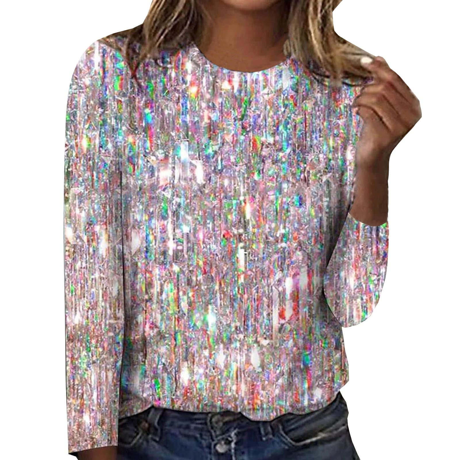 CaComMARK PI Clearance Women's Sequin Tops Sparkle Long Sleeve Blouses ...