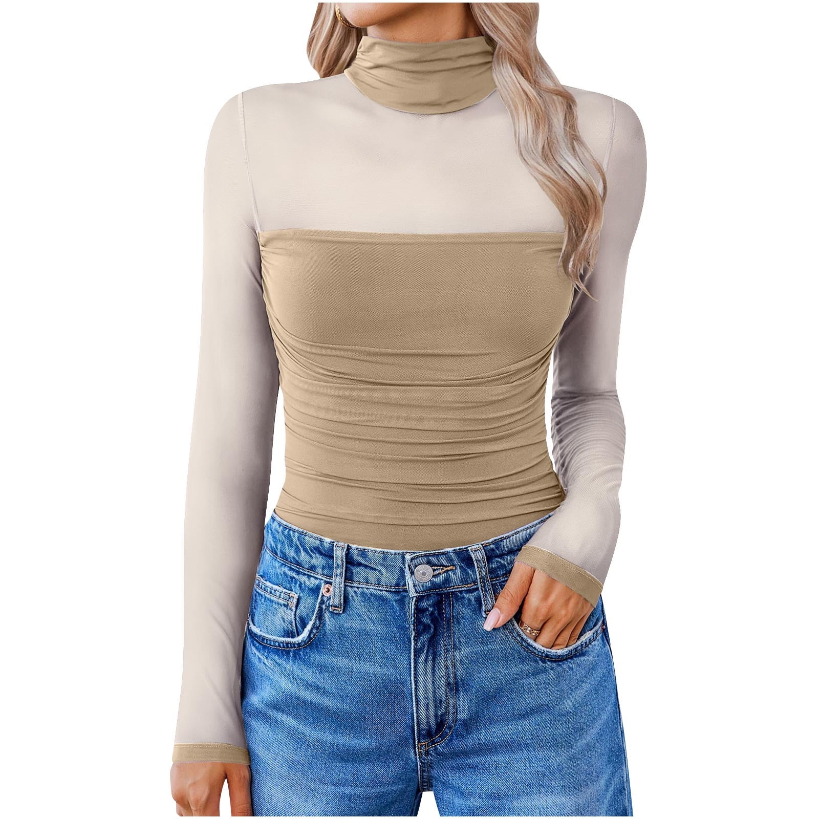 CaComMARK PI Clearance Women's Tops Sexy Mock Turtle Neck Long Sleeve ...