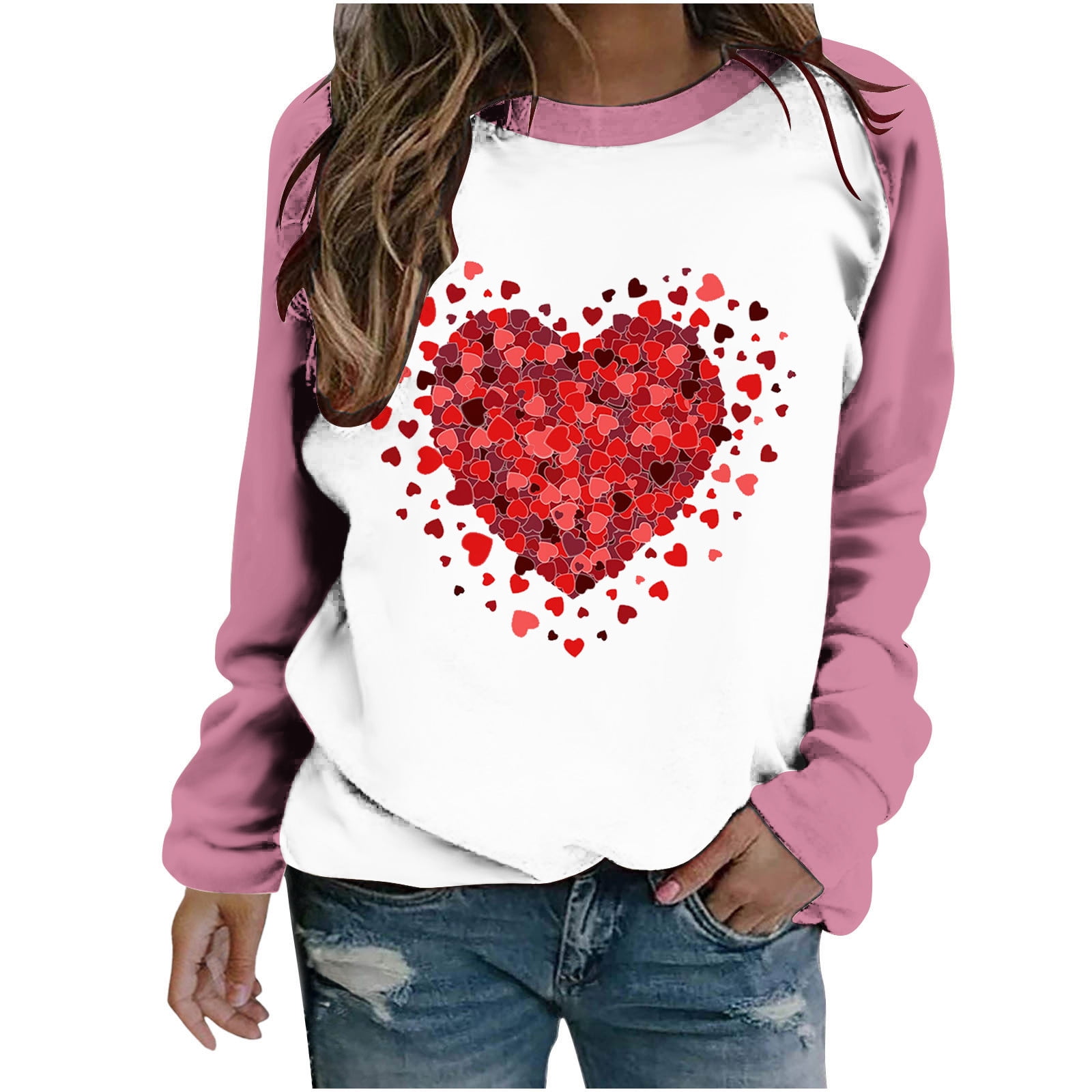 CaComMARK PI Womens Heart Printed Long Sleeve Tops Tee Shirts for Valentine's Day Pink - Walmart.com