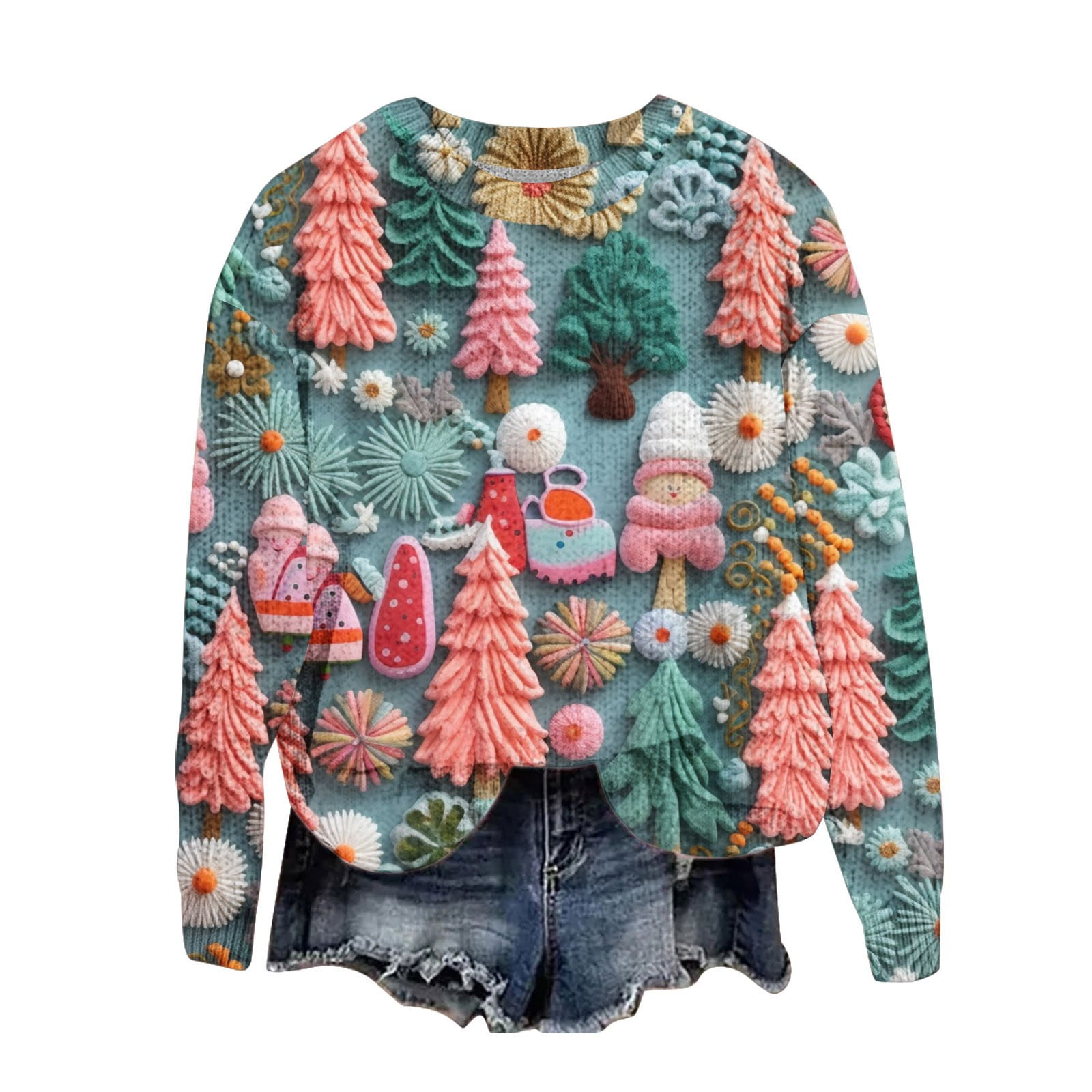 CaComMARK PI Womens Merry Christmas Crewneck Sweatshirt Xmas Tree ...