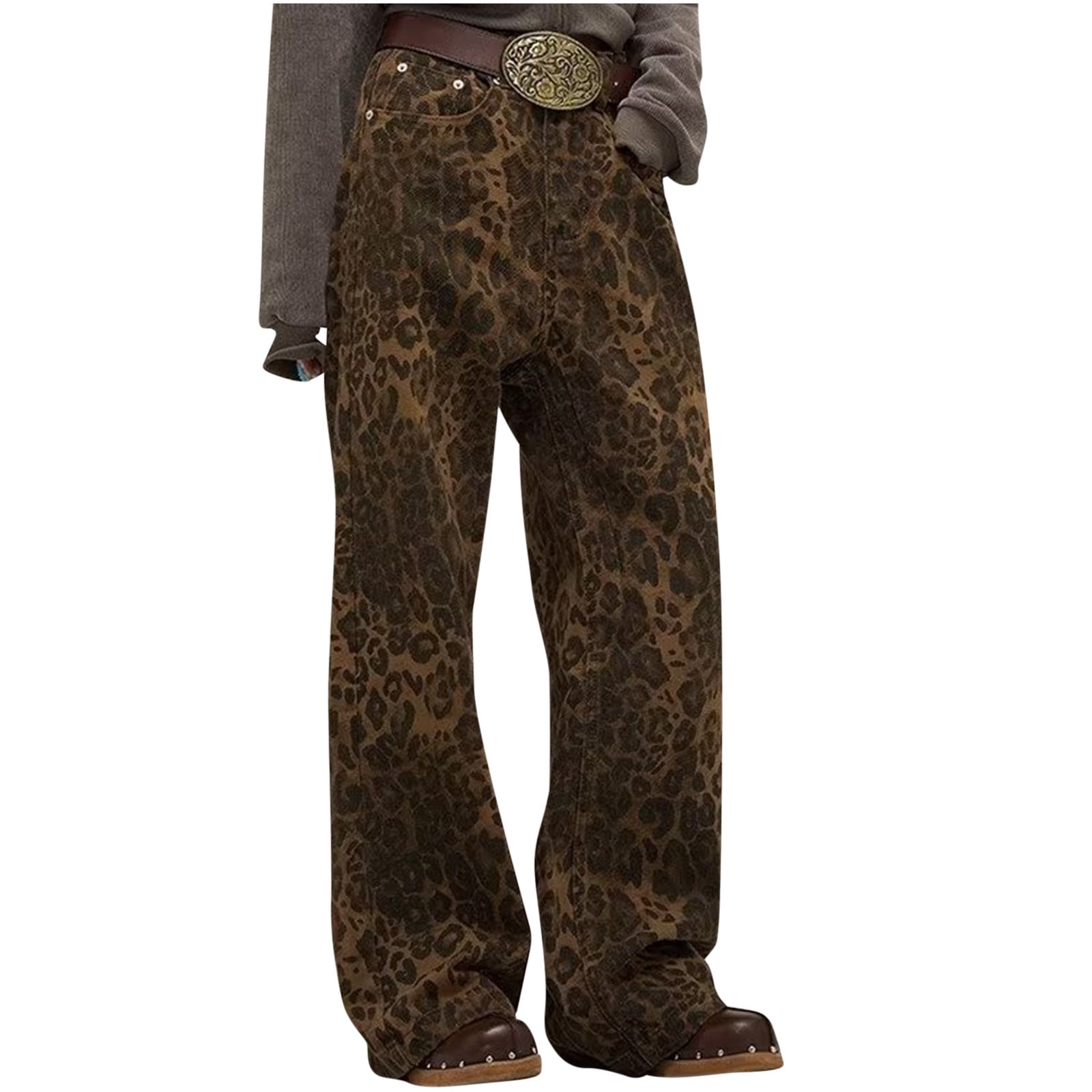 CaComMARK PI Y2k Leopard Pants Wide Leg Jeans Woman Loose Fit Jeans Hip ...