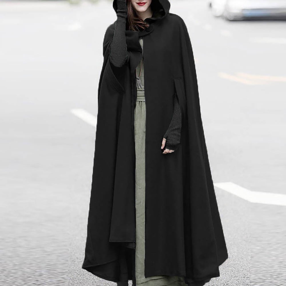 CaComMARK PI Long Cloak Women Gothic Hooded Open Front Poncho Cape ...