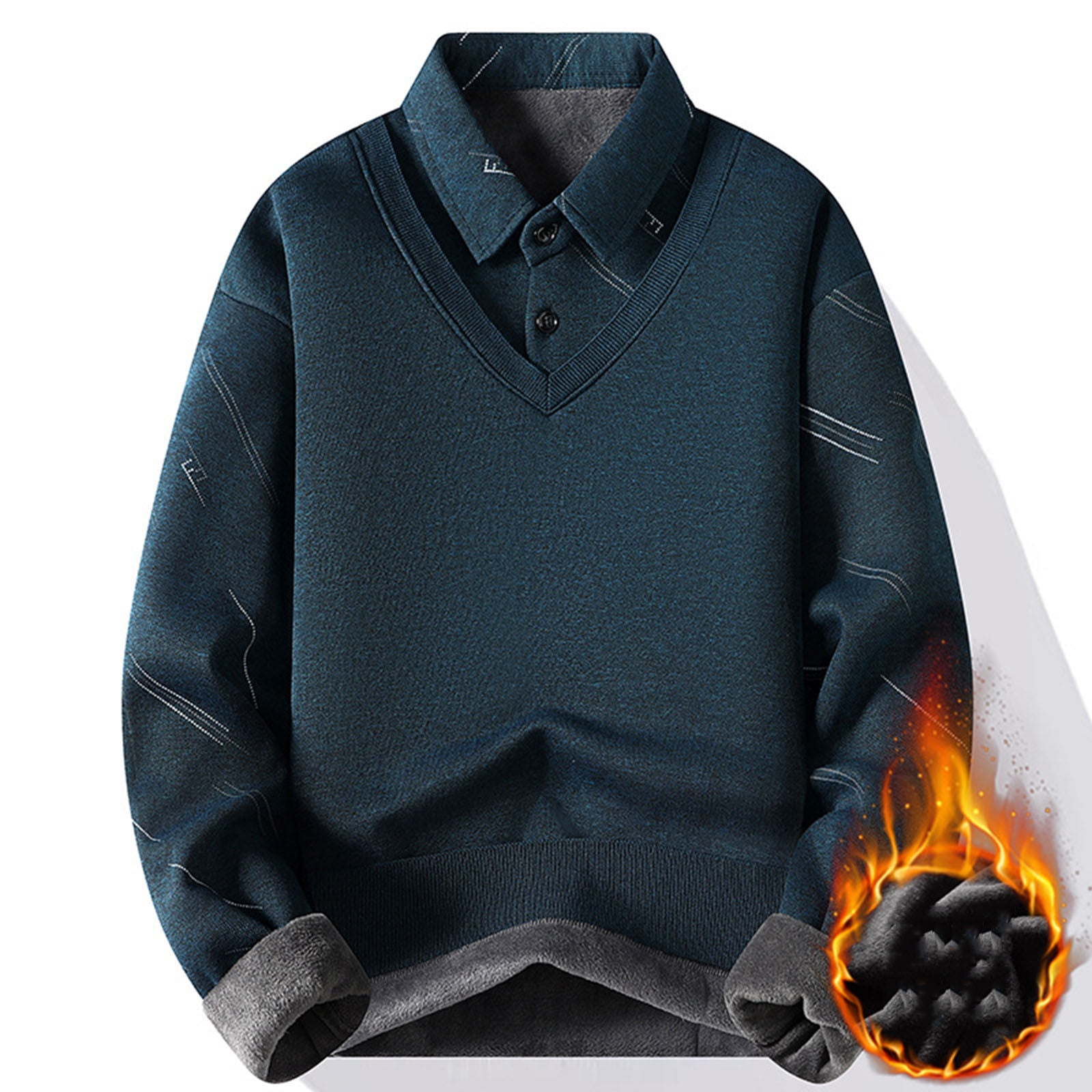 CaComMARK PI Men Casual Fashion Fleecing Fake Two Shirt Led Button Long ...