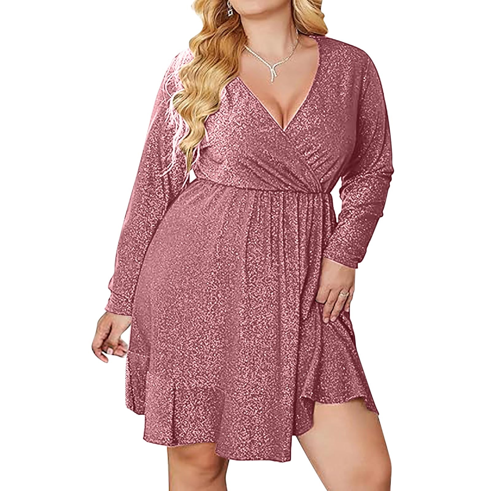 CaComMARK PI Sale Plus Size Dress for Women Shiny Sexy V-Neck Long ...