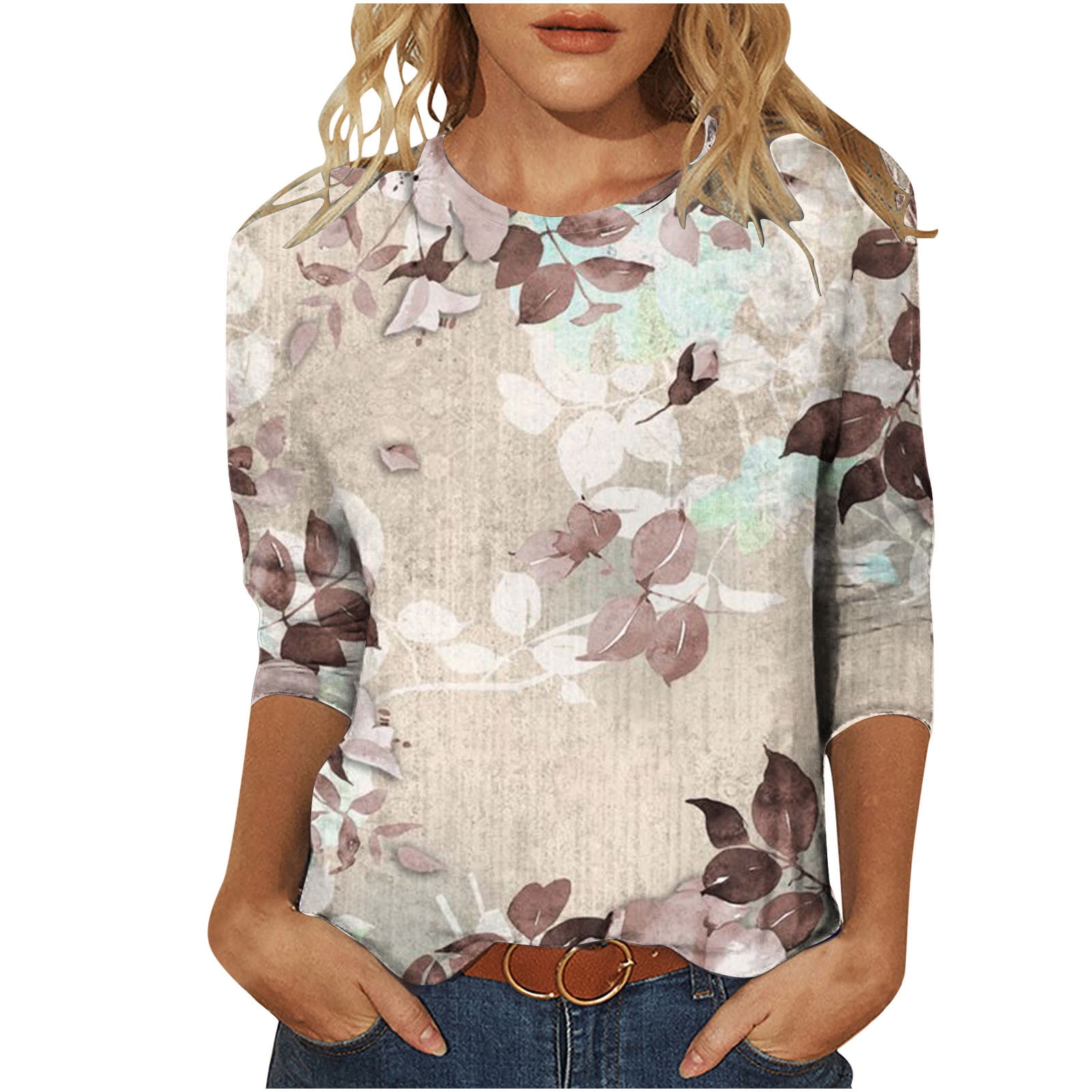 Cacommark Pi Tops For Women Womens Casual Printed Loose T Shirt 3 4