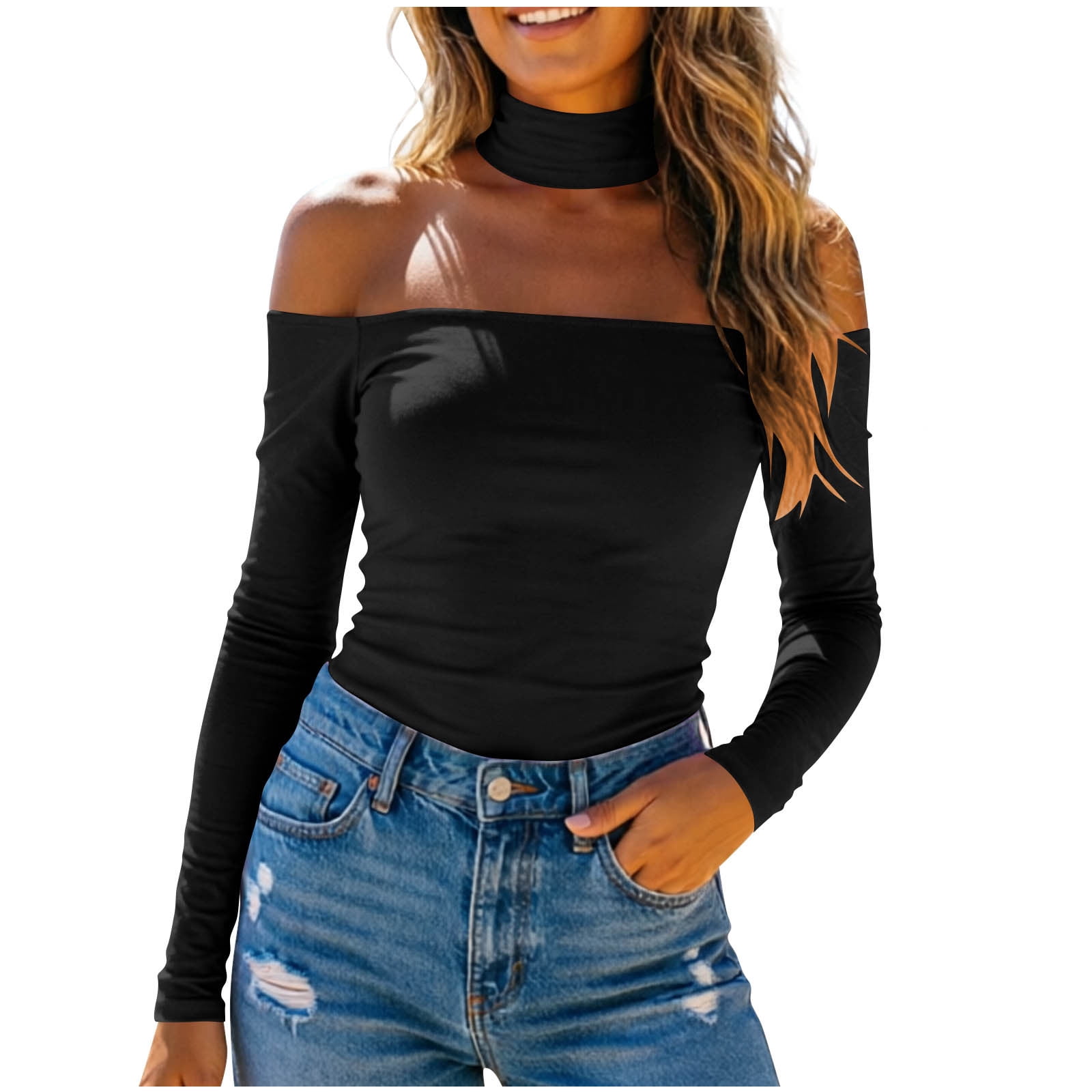CaComMARK PI Trendy Womens Long Sleeve off the Shoulder Tops Going Out ...