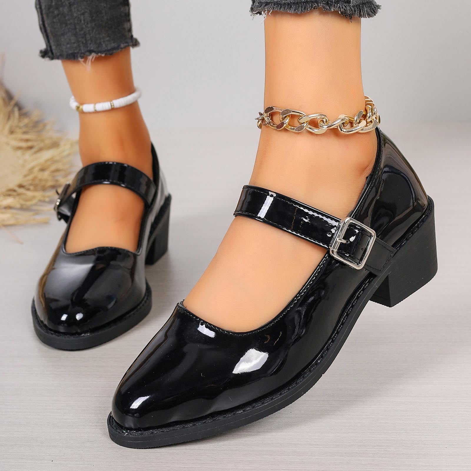 CaComMARK PI Women's Close Toe Classic Low Heels Round Toe Comfortable ...