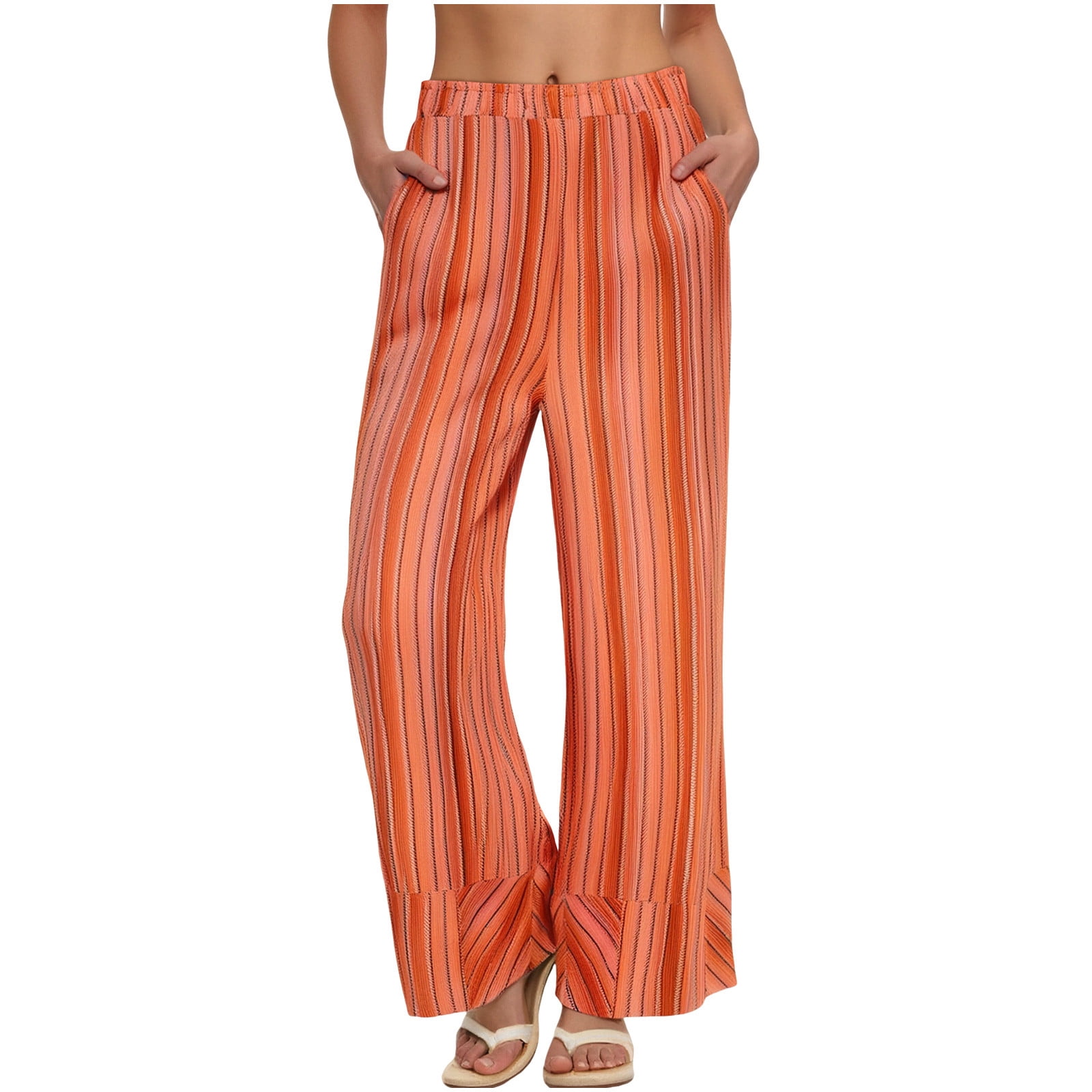 CaComMARK PI Women's striped pants wide leg pants casual loose pants ...