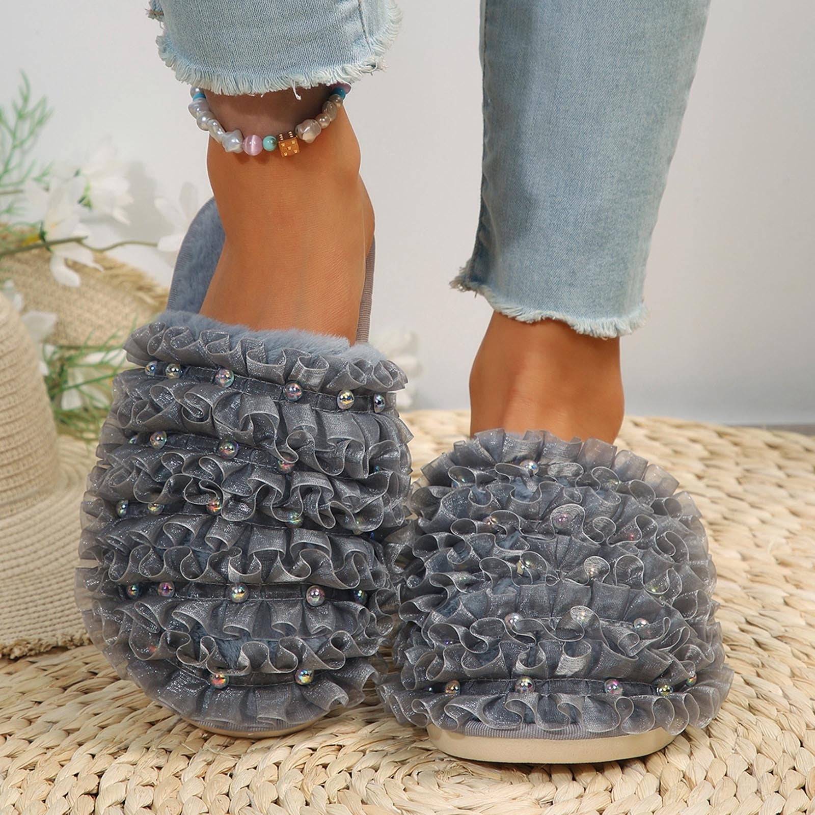 CaComMARK PI Womens Winter Fuzzy House Slippers plus size home mesh ...