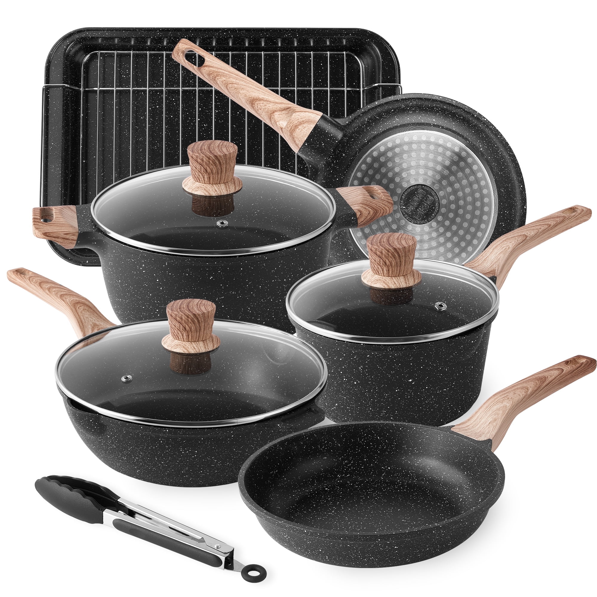 Caannasweis 10-Piece Nonstick Granite Cookware Set, Pots and Pans with ...