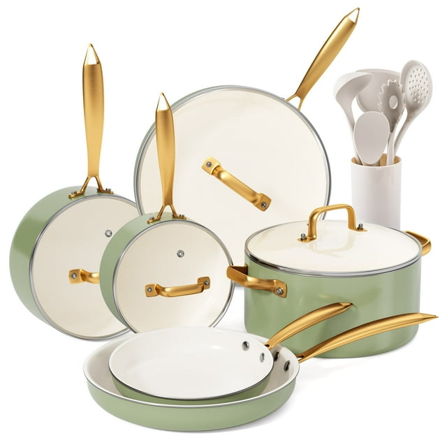 Caannasweis 15 Pieces Ceramic Cookware Sets, Nonstick Pots and Pans ...