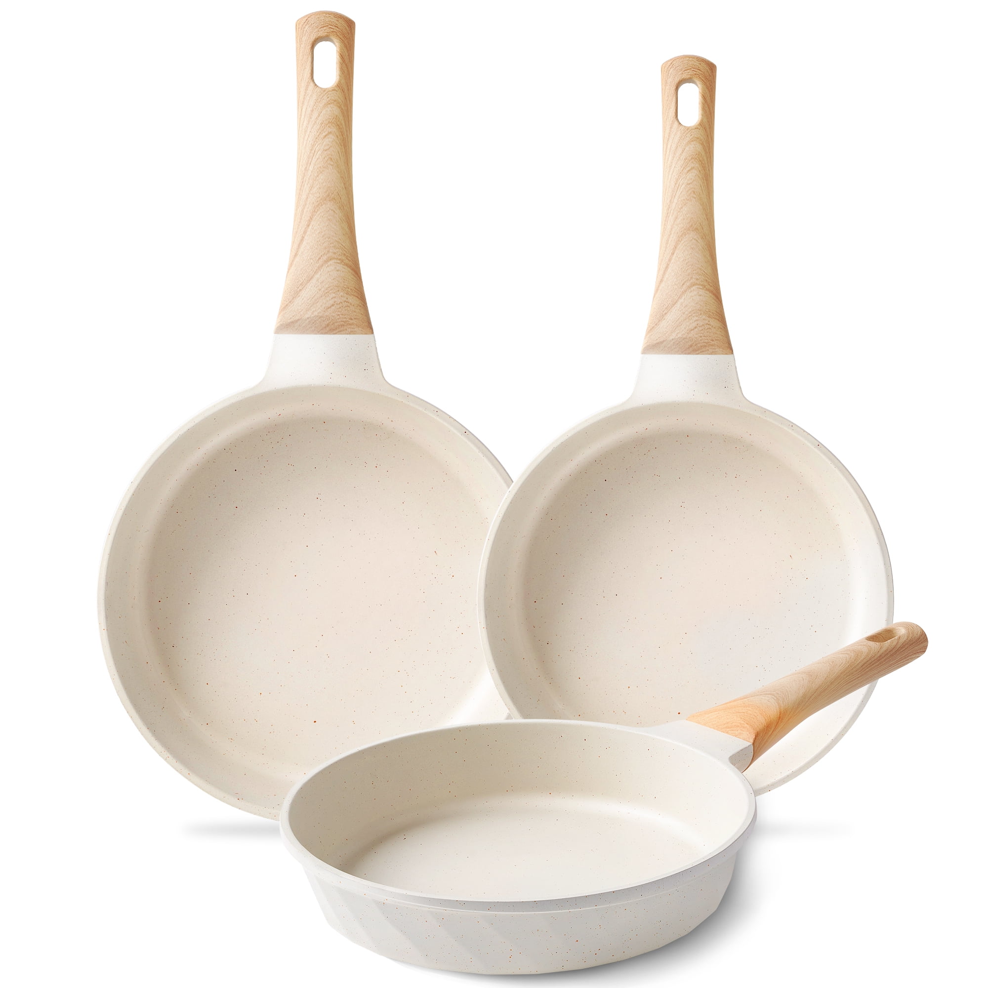 Caannasweis 3-Piece Non-Stick Pan Set, Granite Aluminum Cookware, Beige ...