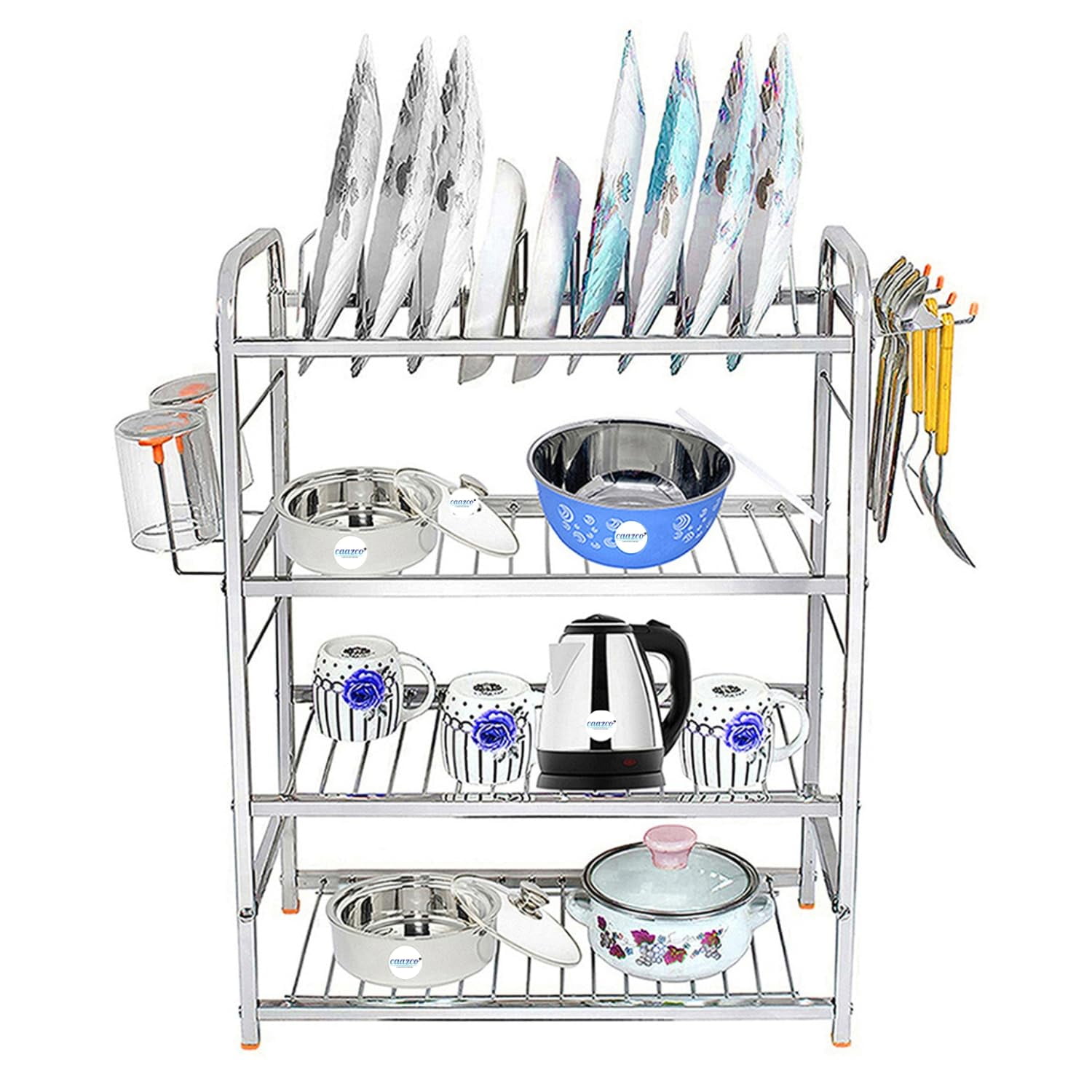 Caazco Stainless Steel 4 Shelf Wall Mount Kitchen Utensils Rack Dish ...