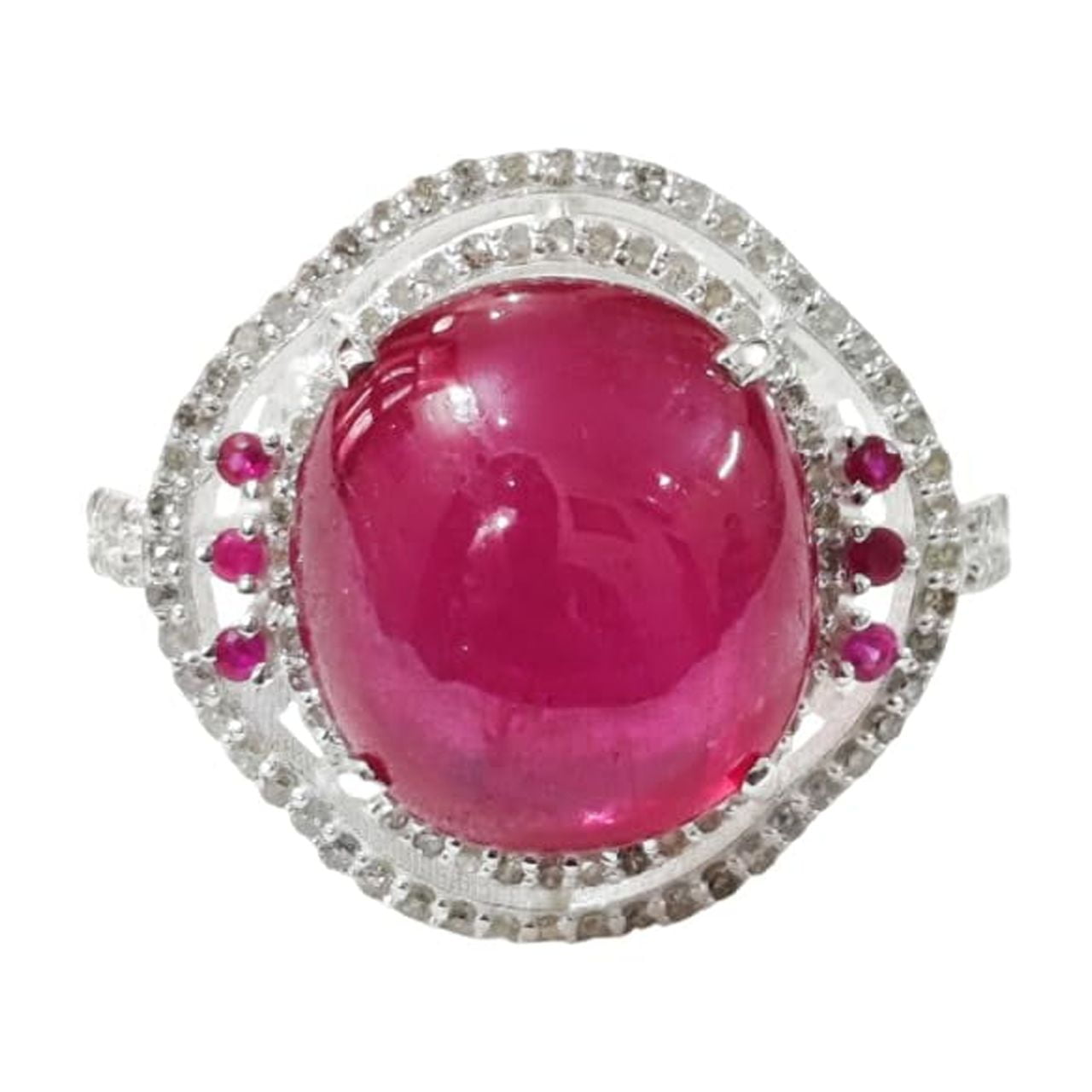 Cab Ruby & CZ Diamond Ring, Natural Ruby Ring, July Birthstone, 925 ...