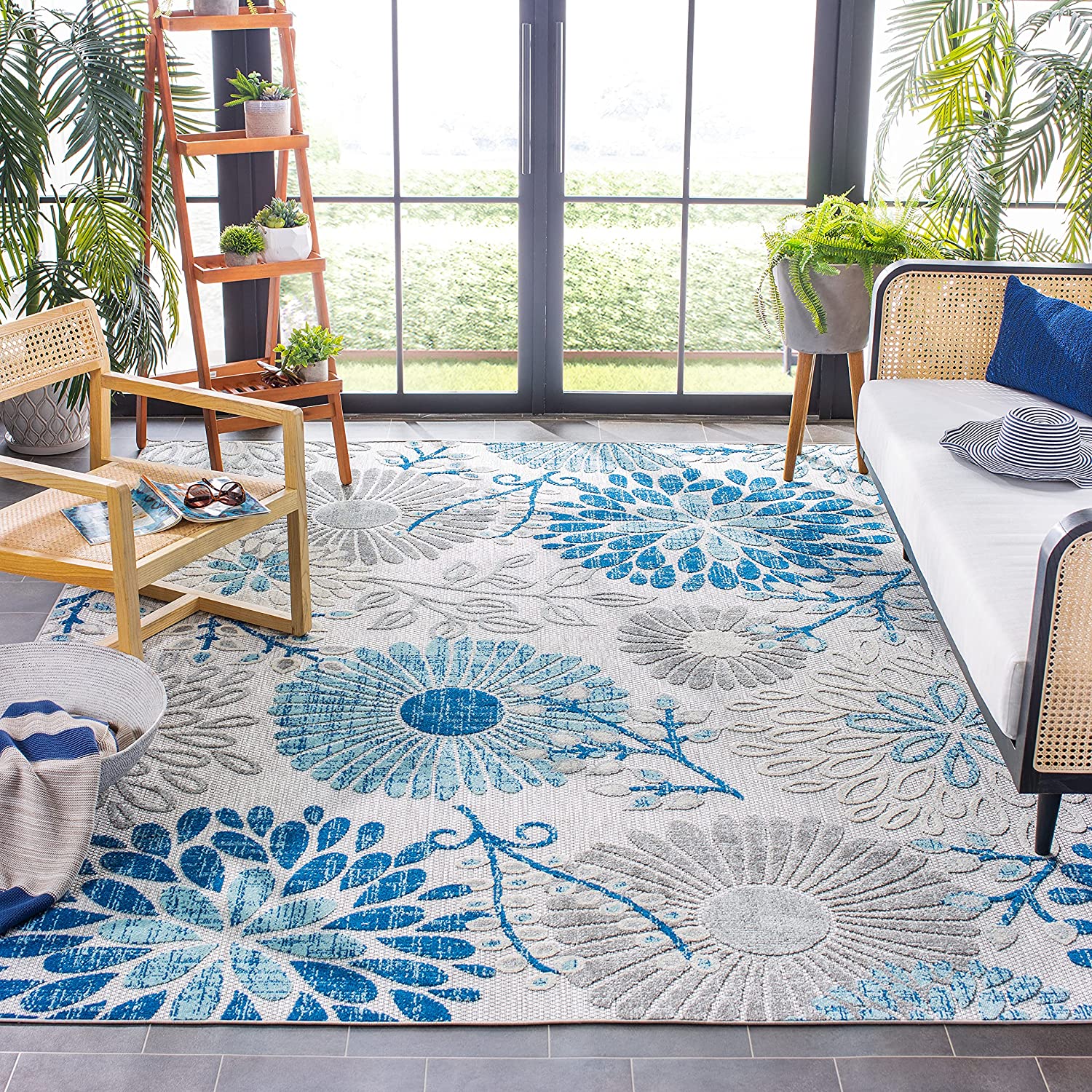 Cabana Collection 5'3" Square Grey/Blue CBN832F Floral Indoor/ Outdoor ...